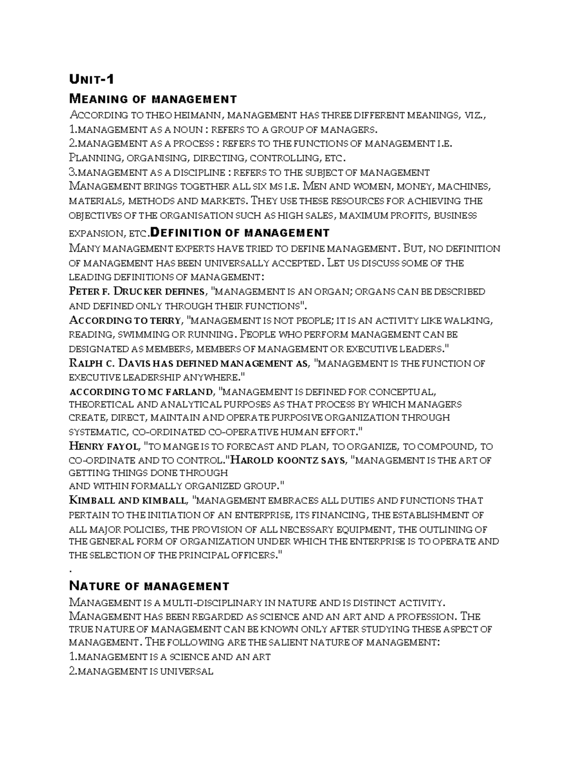 UNIT 1 POM - easy to learn notes of principles of management - UNIT ...