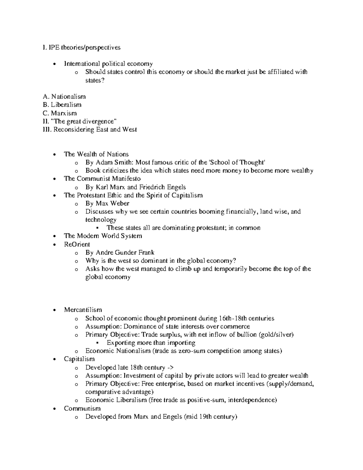 IRG301 UNIT2 Notes - Anderson- IPE unit - I. IPE theories/perspectives ...