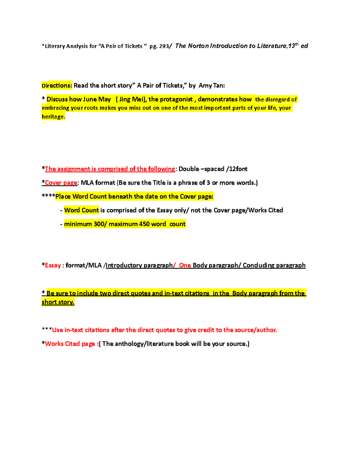 Literary Analysis for A Pair of Tickets 2021 - *Literary Analysis for ...