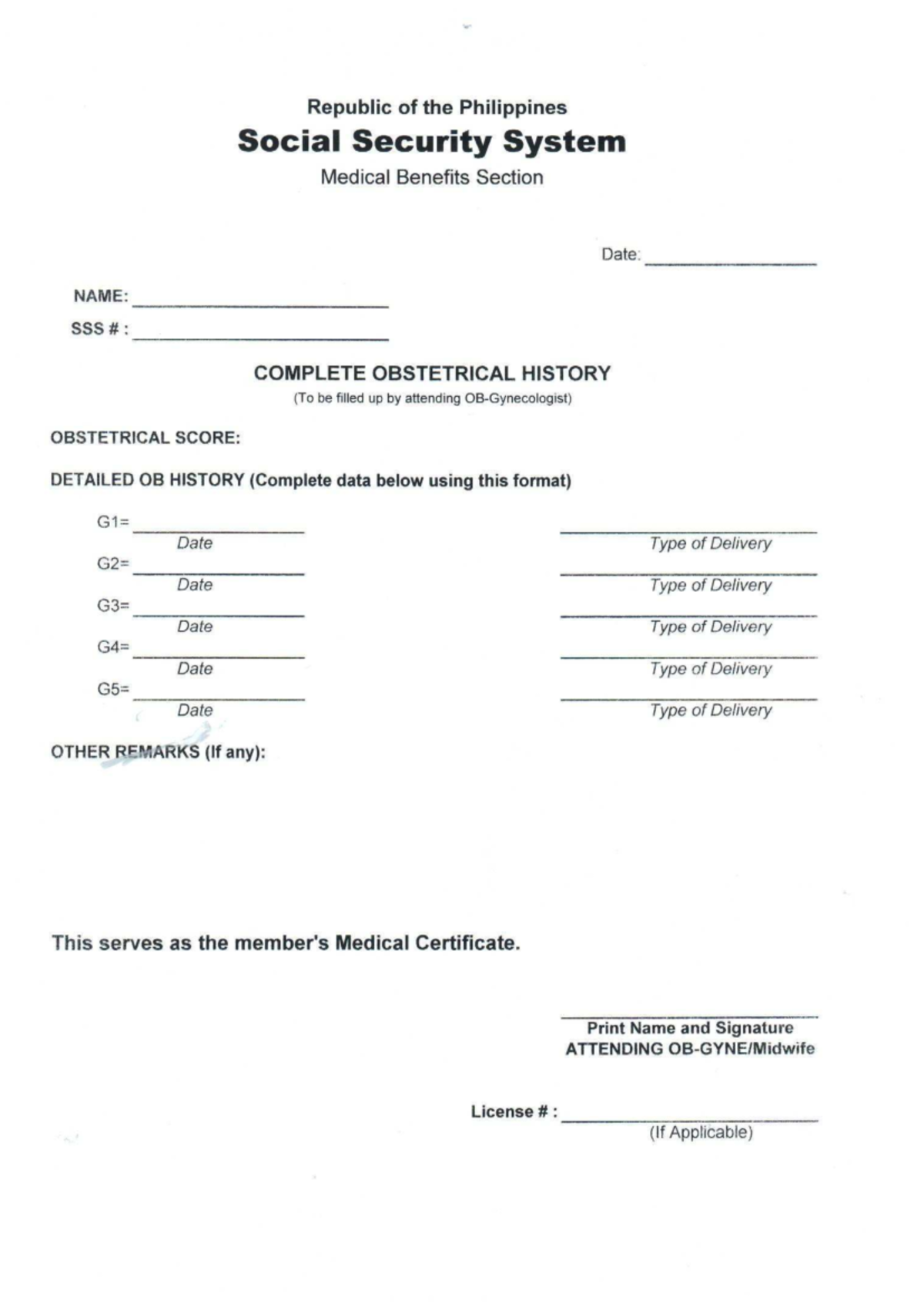 SSS obstetrical history form - Republic of the Philippines Social ...