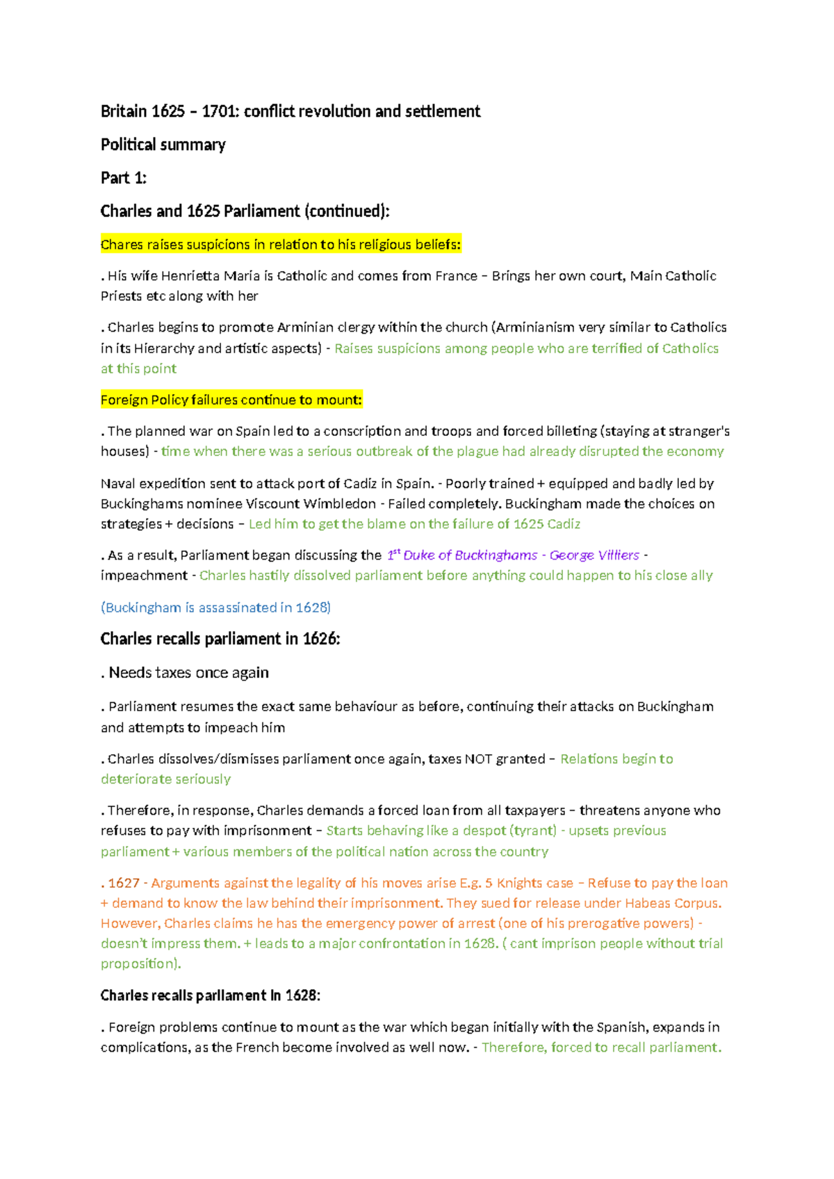History notes on whole of politics britain - Britain 1625 – 1701 ...