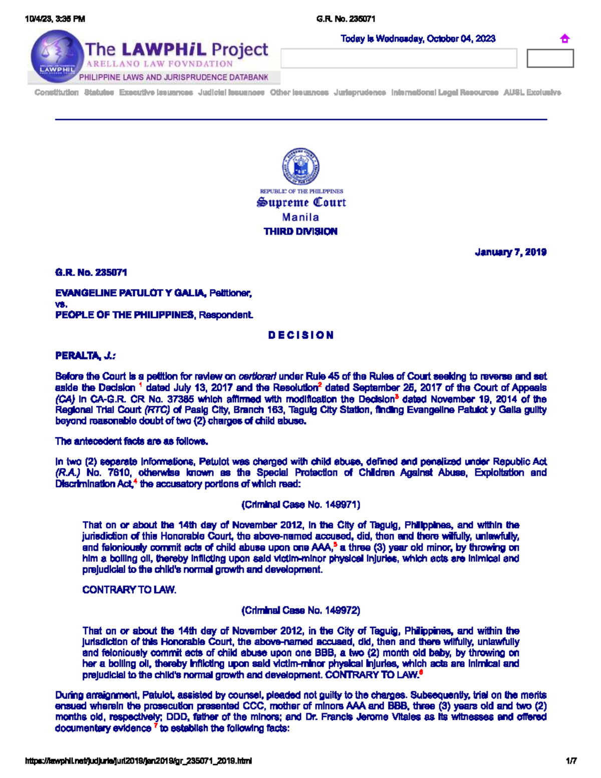 Patulot - VAWC case - Criminal - Studocu