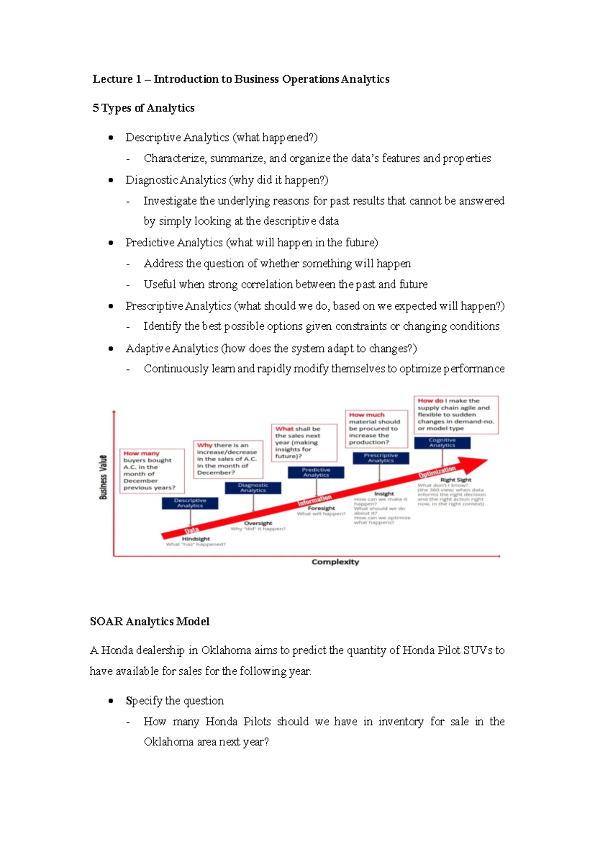 BOA Revision Notes - Summary Business Operations Analytics - Lecture 1 ...