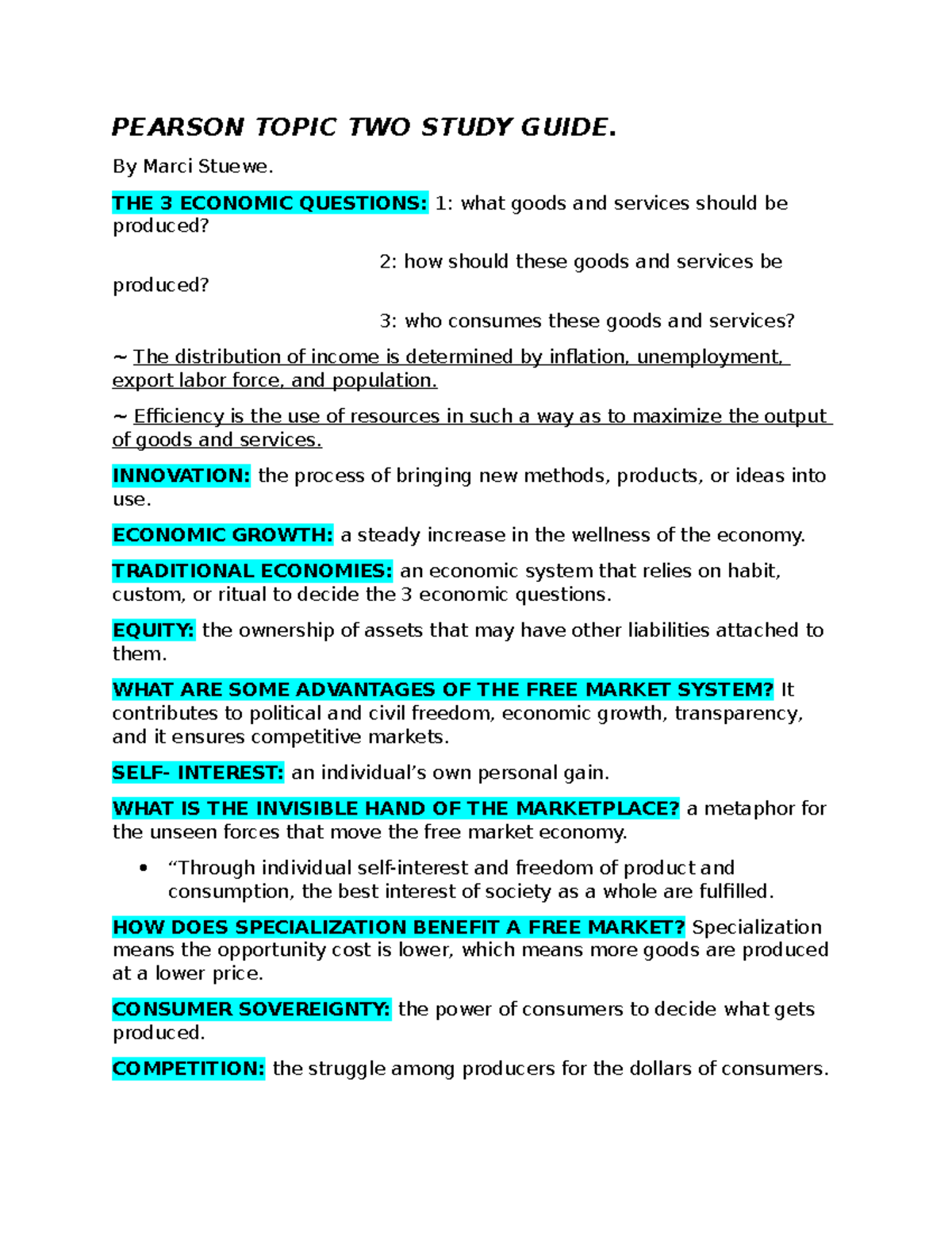 Pearson Topic 2 Study Guide - PEARSON TOPIC TWO STUDY GUIDE. By Marci ...