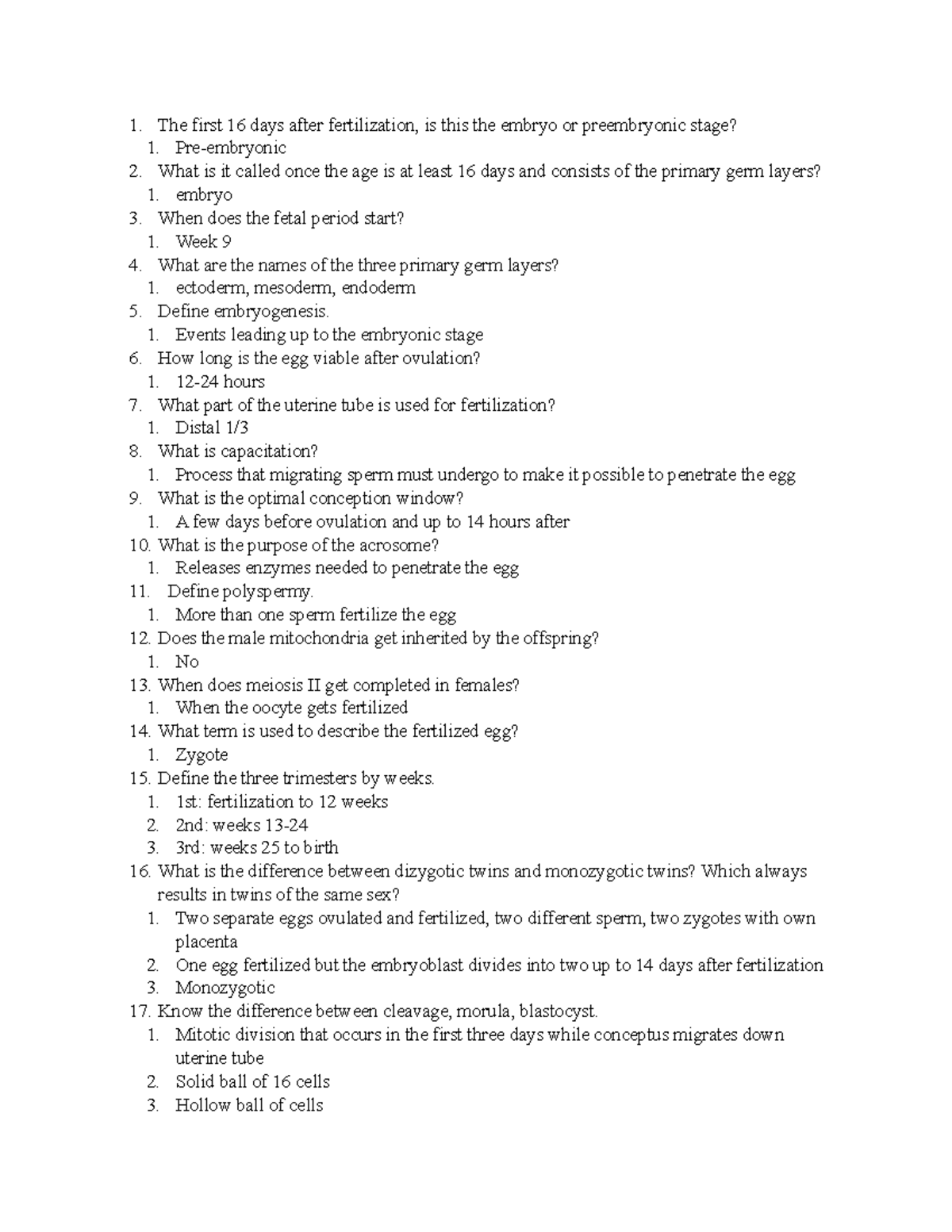 Ch 29 sg - Human Development study guide for test - The first 16 days ...