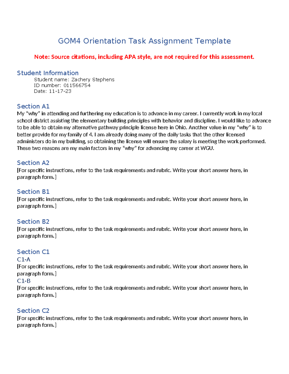 Orientation Task Template - GOM4 Orientation Task Assignment Template Note: Source citations ...