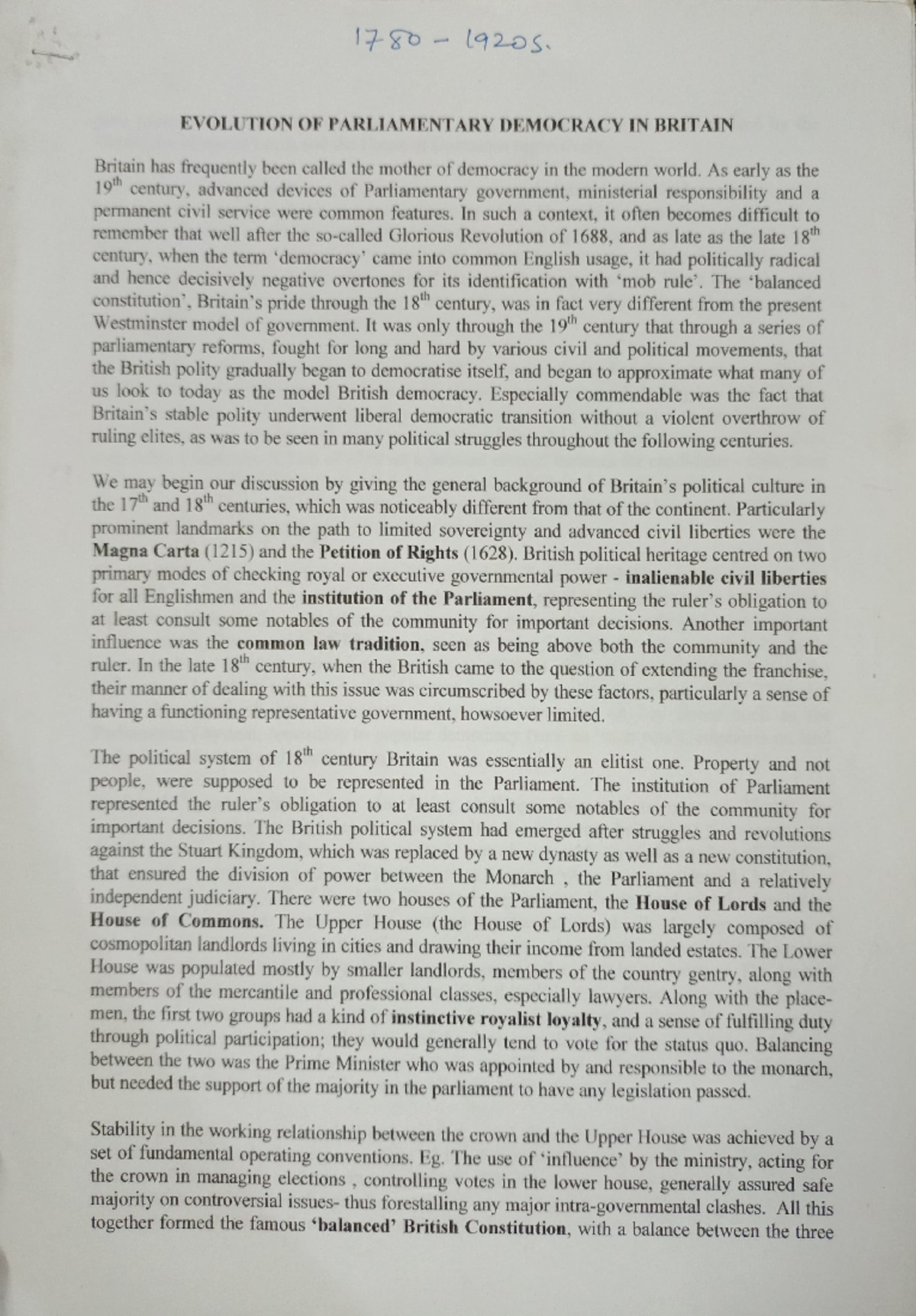 Evolution Of Parliamentary Democracy in Britain - l