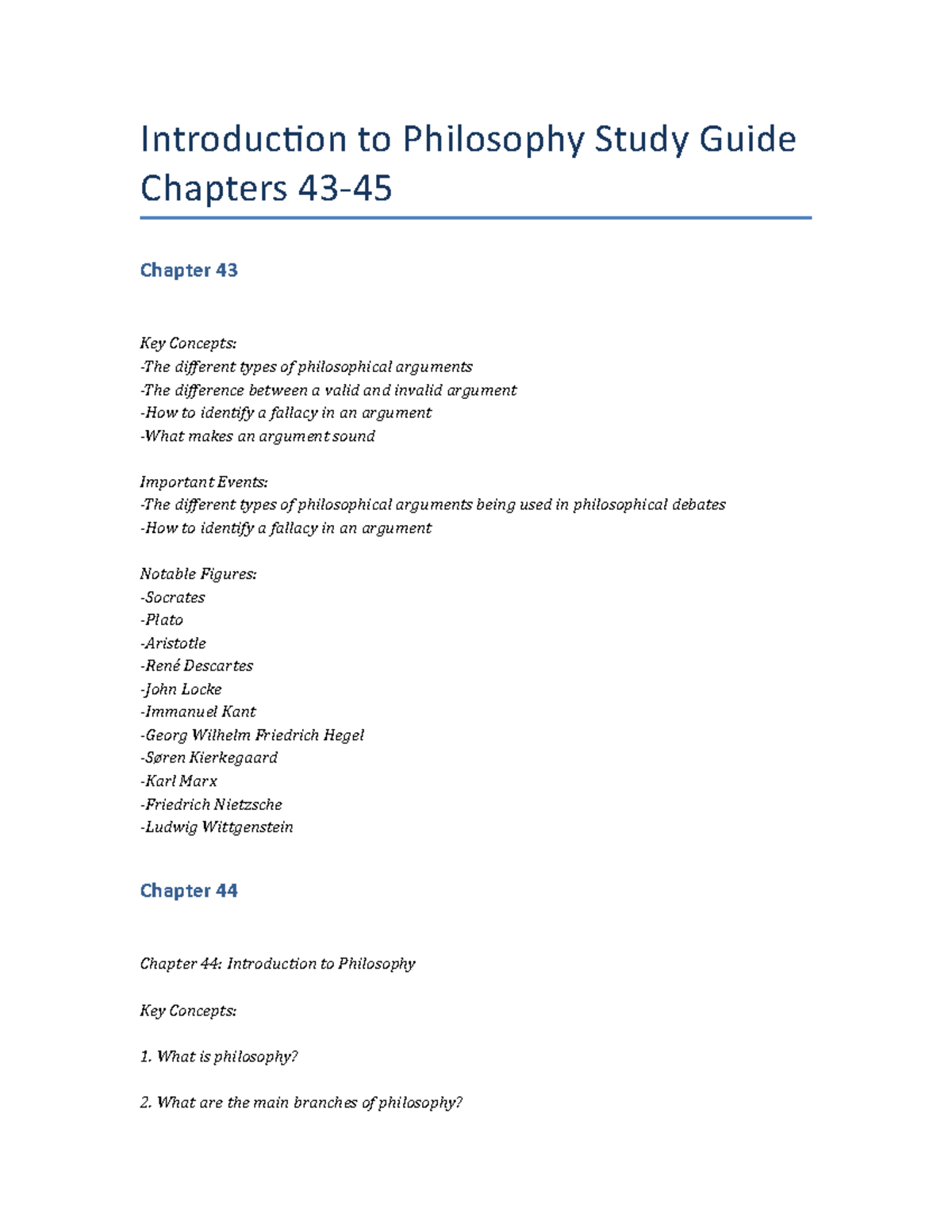 Introduction to Philosophy Study Guide Chapters 43-45 - Introduction to ...