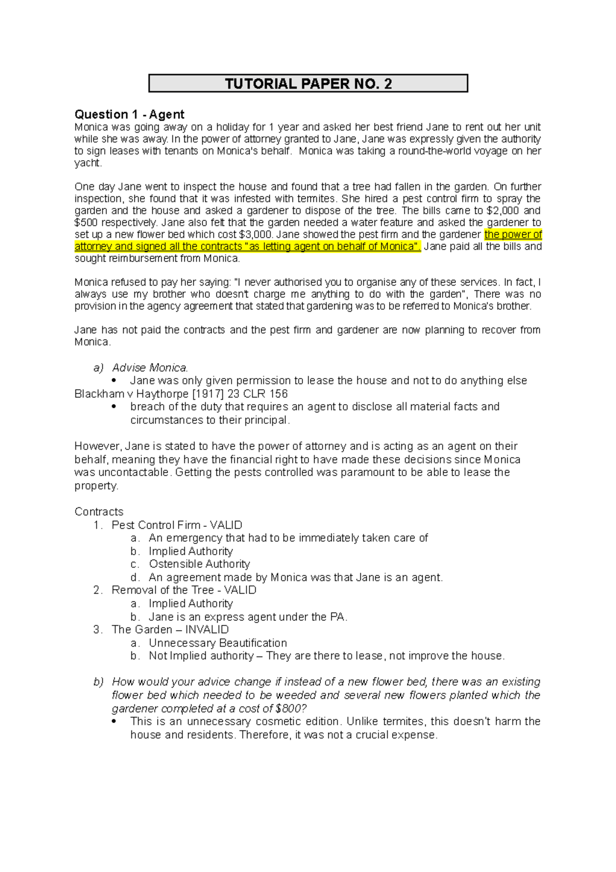 Tut 2 - WK 3 - Tut 2 - WK 3 - TUTORIAL PAPER NO. 2 Question 1 - Agent Monica was going away on a ...