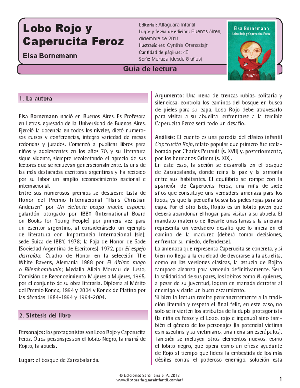 Guia actividades lobo rojo caperucita feroz - Editorial: Alfaguara ...