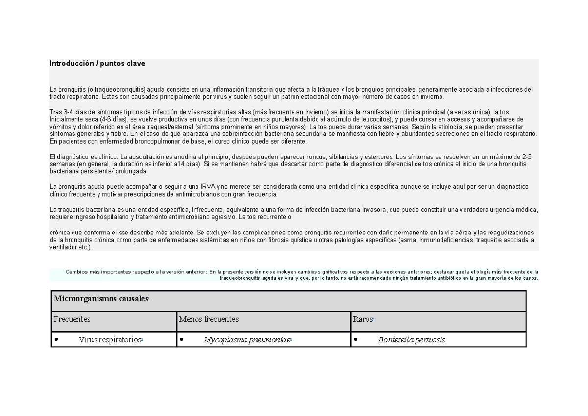 Traqueobronquitis - Apuntes 3-7 - Introducción / puntos clave La ...