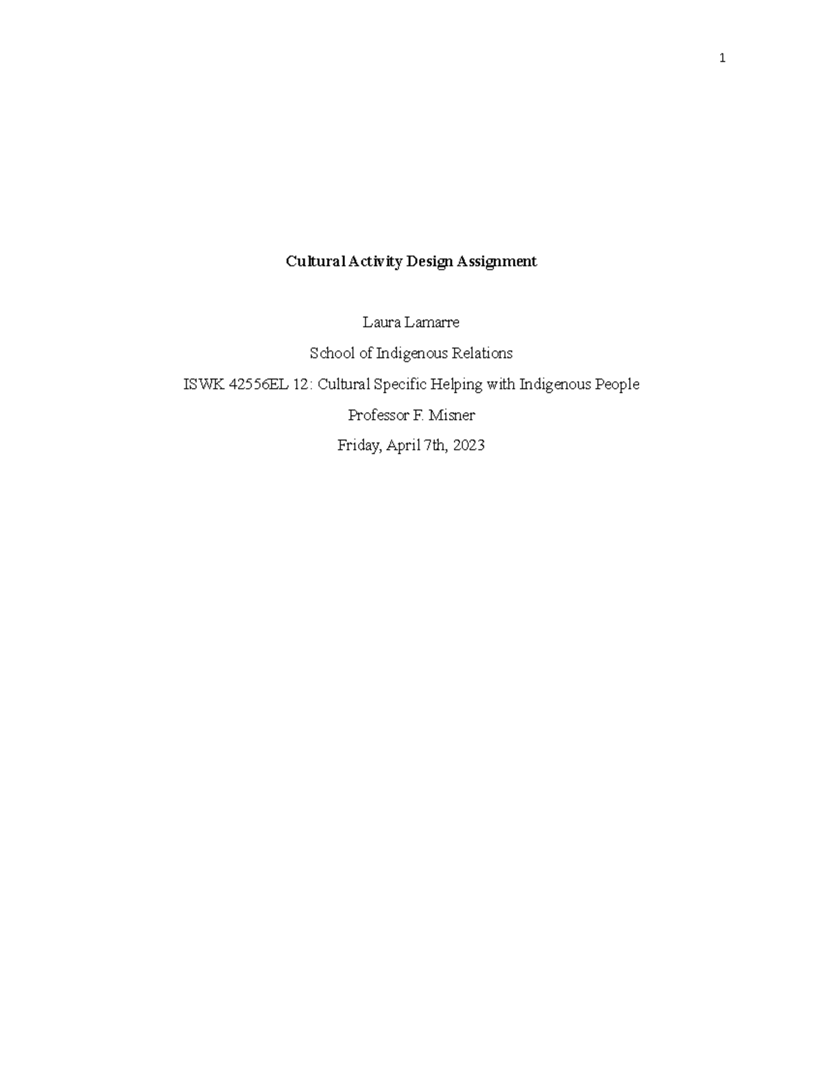 Cultural Activity Assignment - Cultural Activity Design Assignment ...