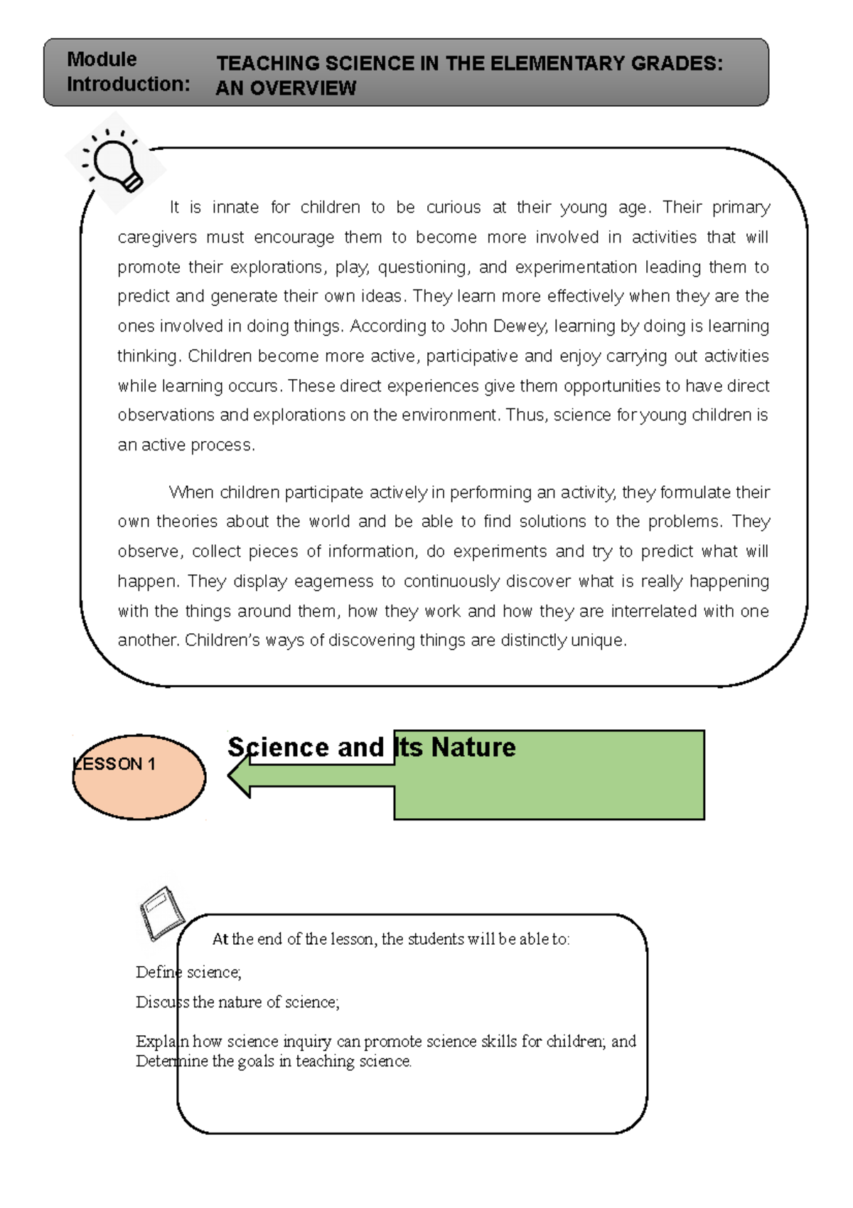Teaching Science in the Elementary Prelims - LESSON 1 Science and Its ...