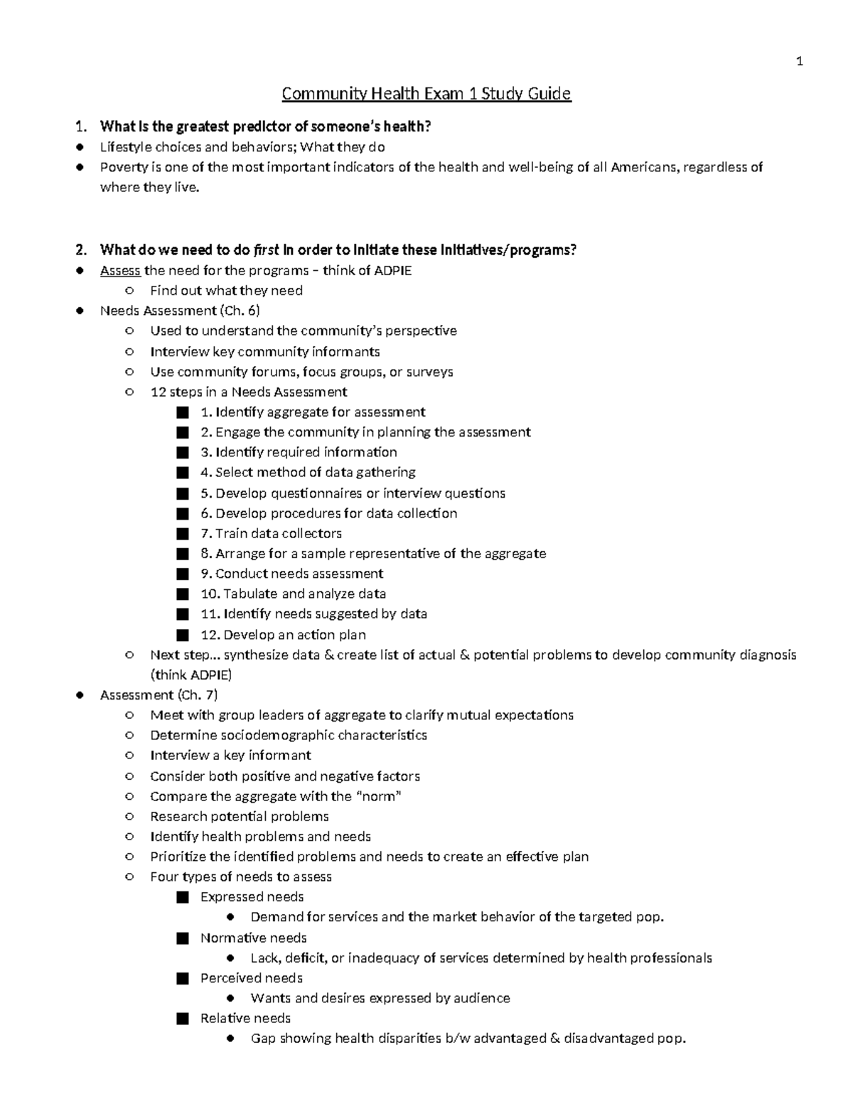 Comm Health Exam 1 Study Guide - Community Health Exam 1 Study Guide ...