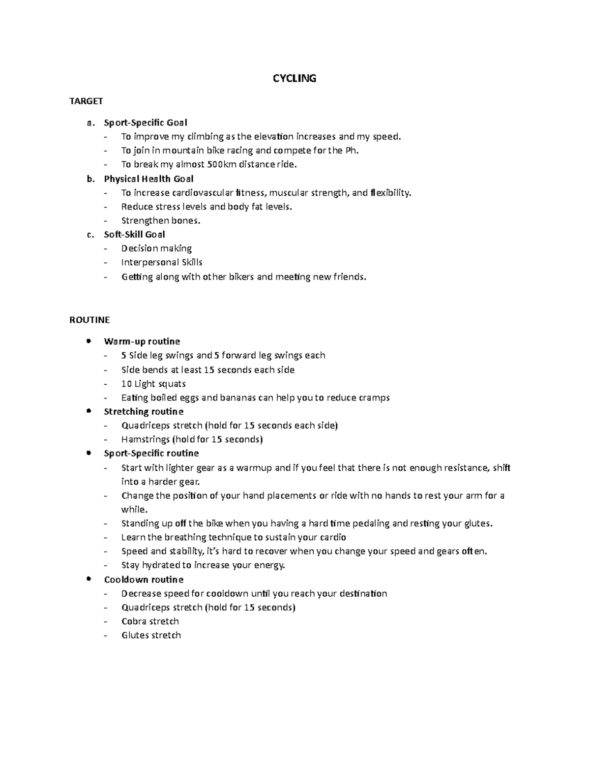 Cycling - Bachelor of Science in Civil Engineering - TUP - Studocu