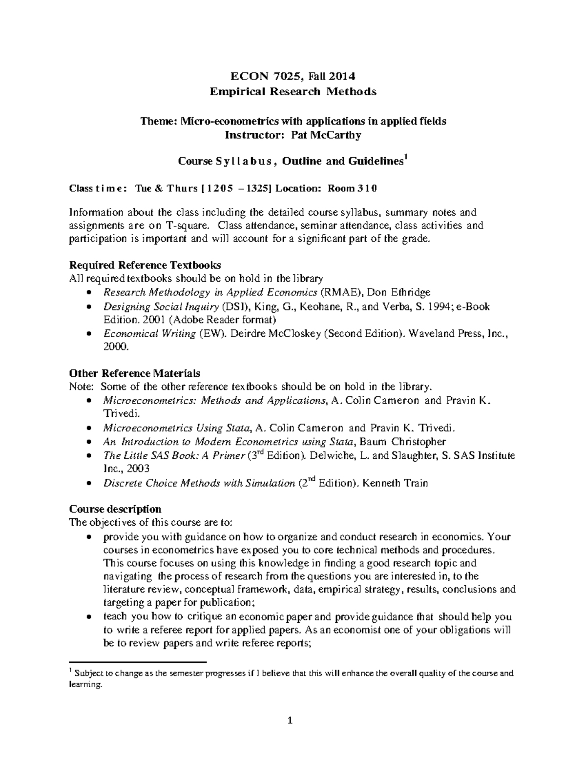 ECON 7025 syl draft v2 P Mc Carthy - ECON 7025, Fall 2014 Empirical ...