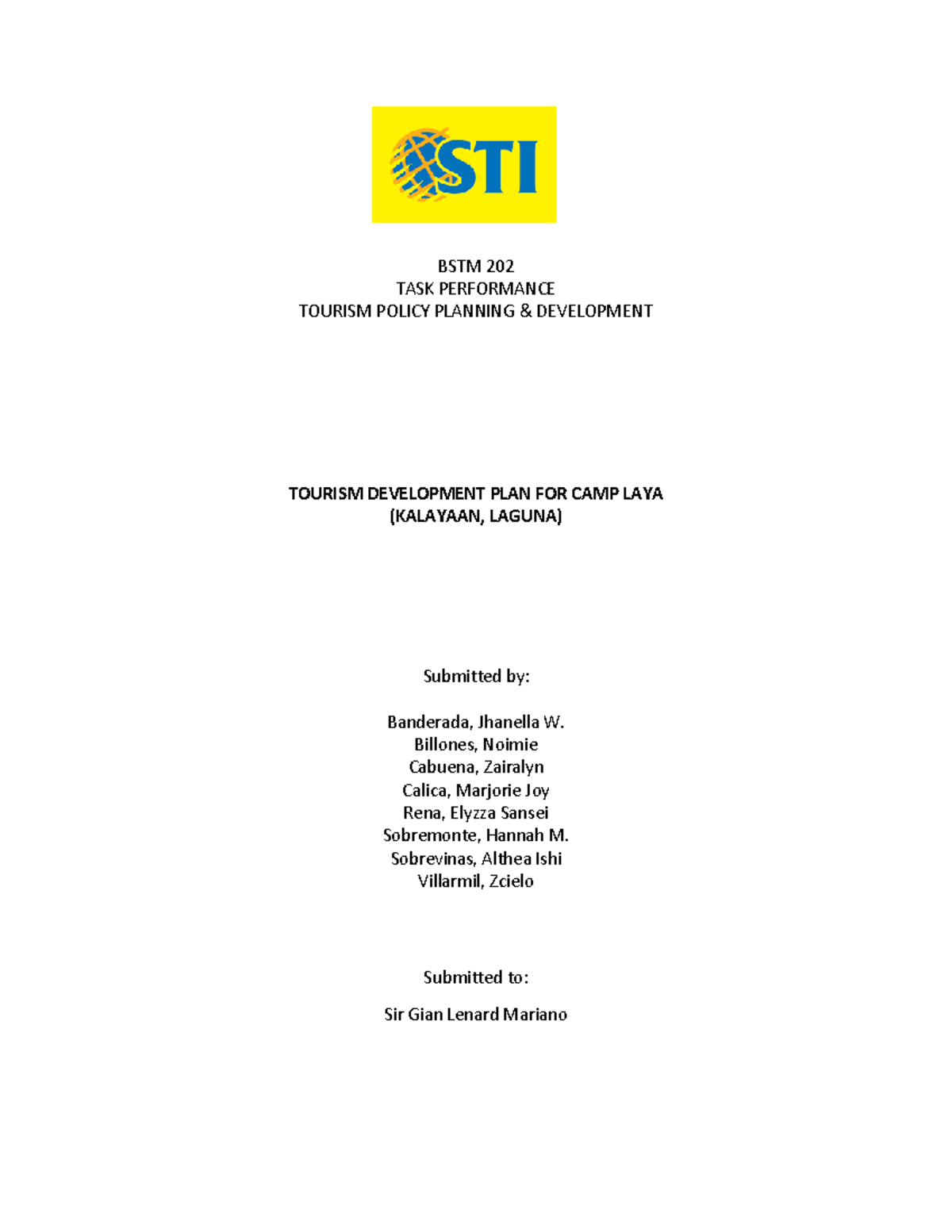 Task-Performance TPPD - BSTM 202 TASK PERFORMANCE TOURISM POLICY ...