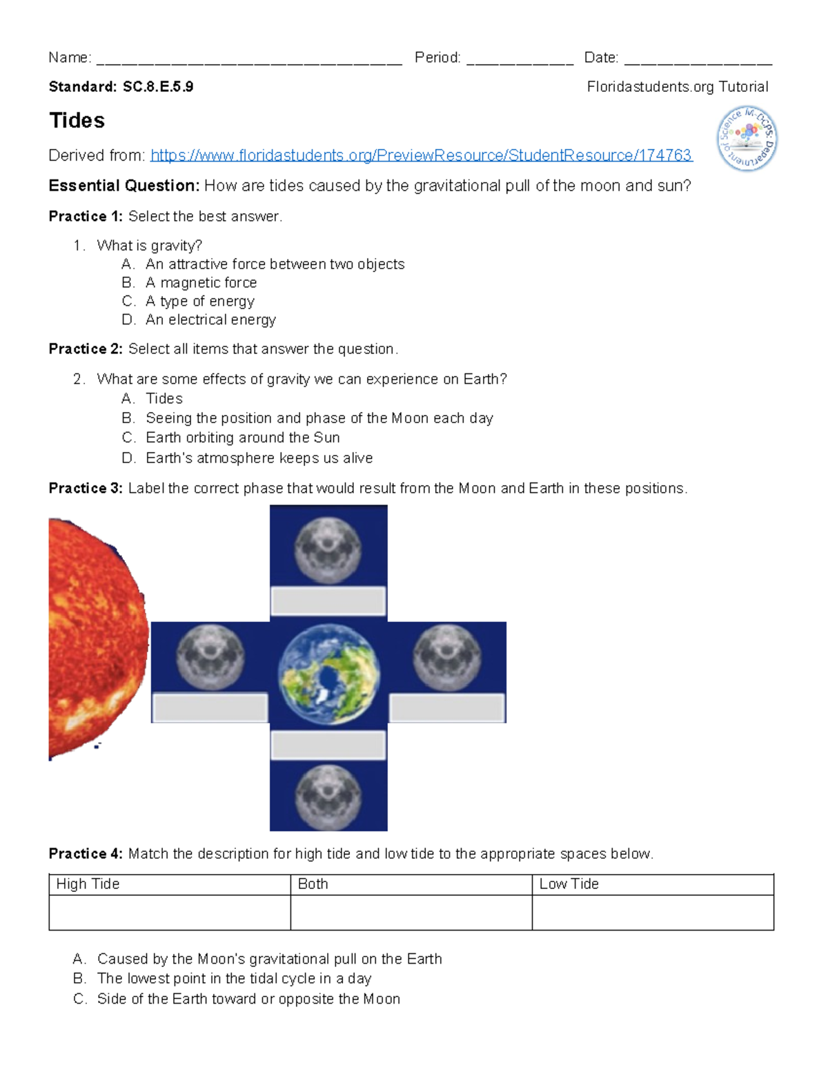 Floridastudents Tides - SC.8.E - Name ...