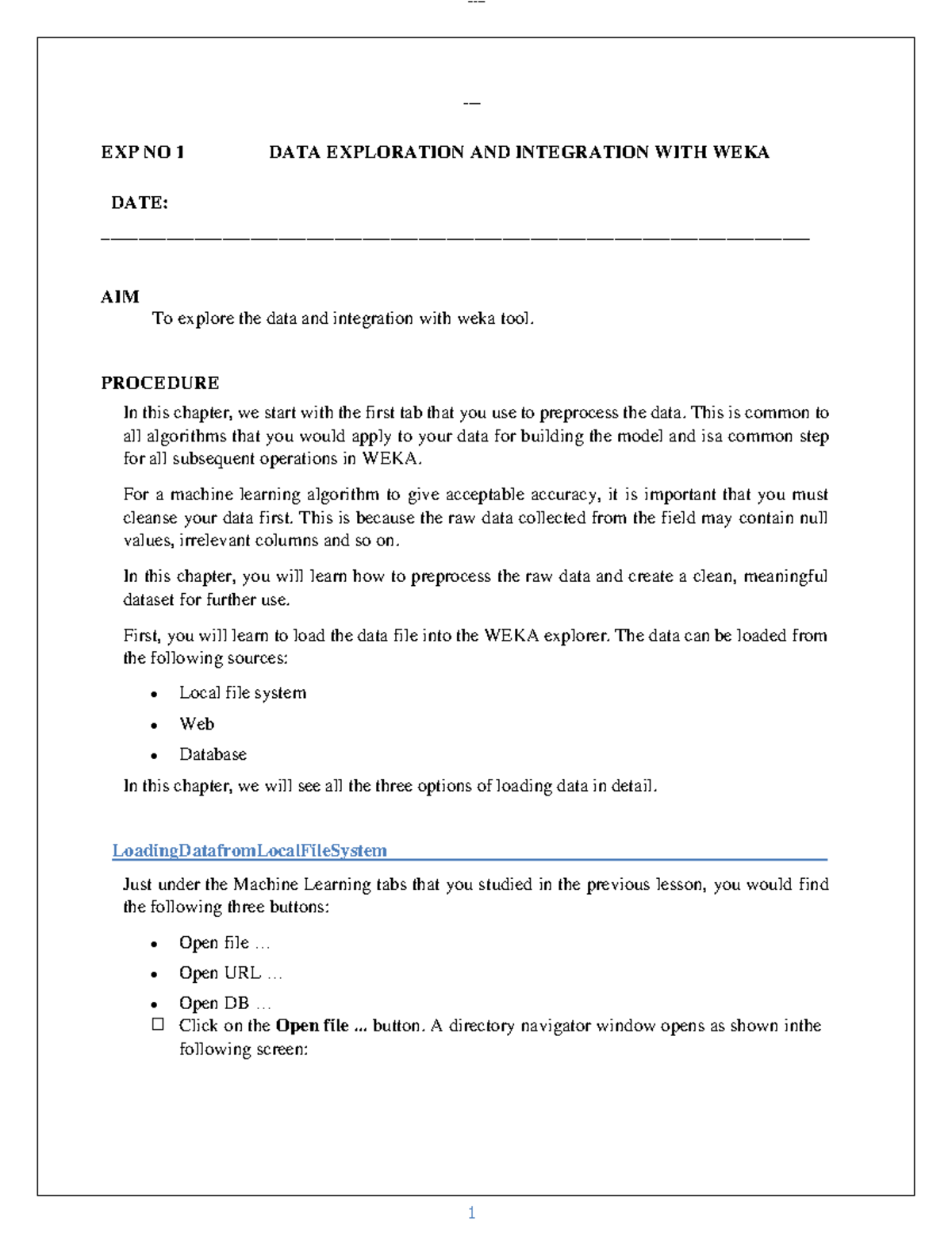 DW LAB Manual Final - lOMoAR cPSD| 28838346 EXP NO 1 DATA EXPLORATION ...