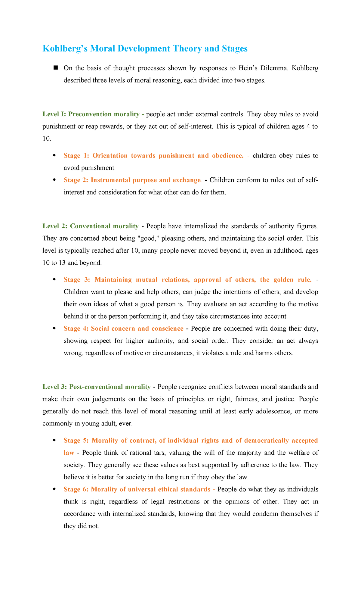 Kohlberg's Theory of Moral Development and Stages - Kohlberg’s Moral ...