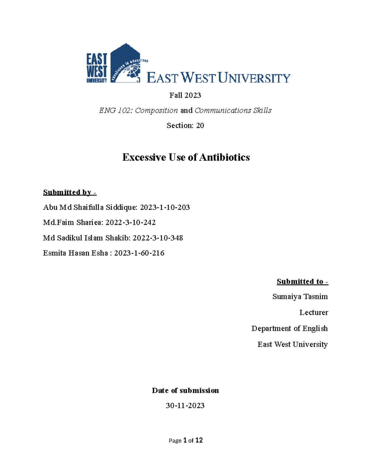 Final Term paper eng 102 - Fall 2023 ENG 102: Composition and ...