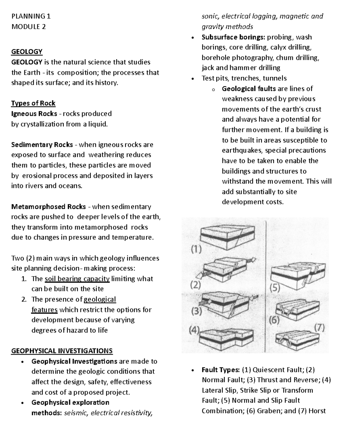 Planning 1 Module 2 - PLANNING 1 MODULE 2 GEOLOGY GEOLOGY is the ...