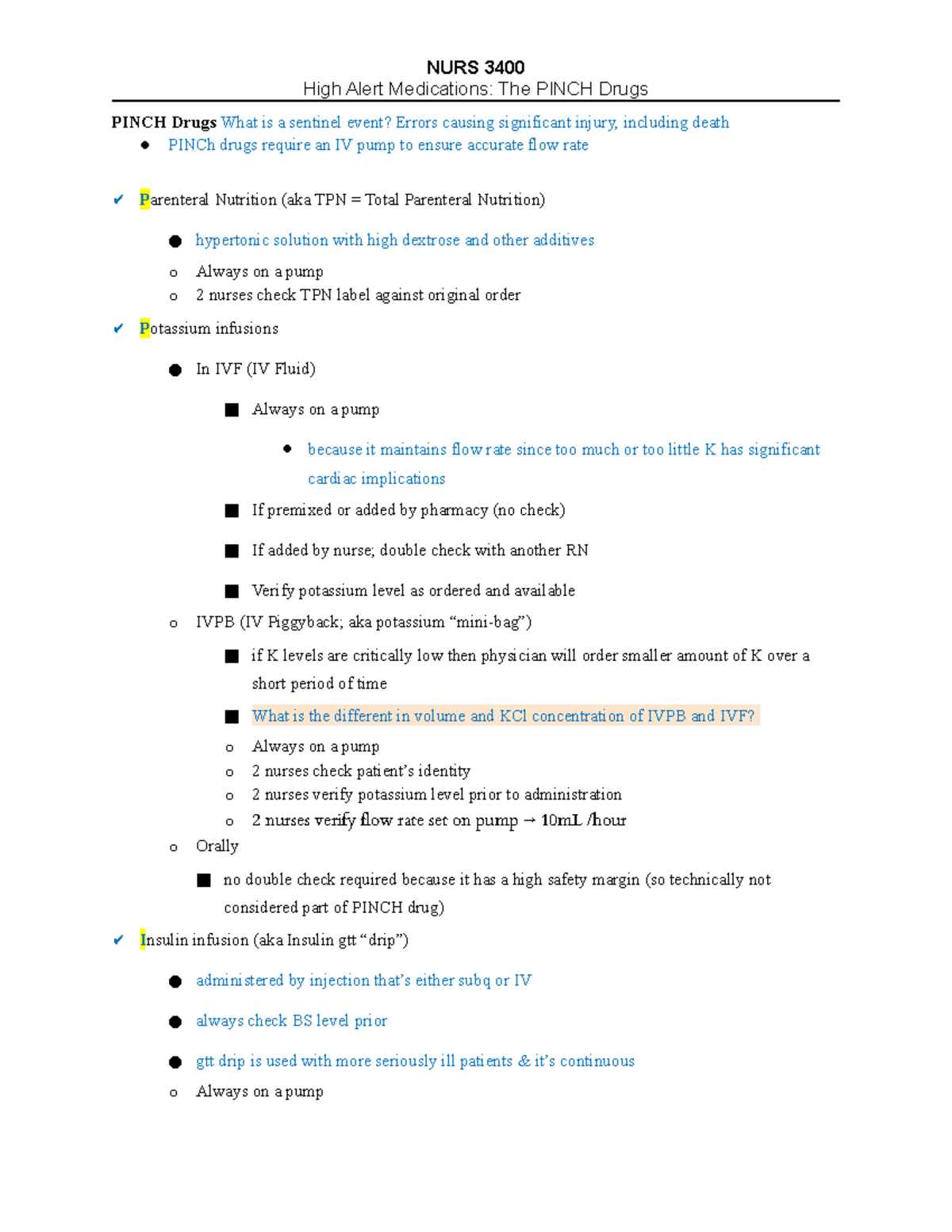 2.2 Pinch drugs - NURS 3400 High Alert Medications: The PINCH Drugs ...