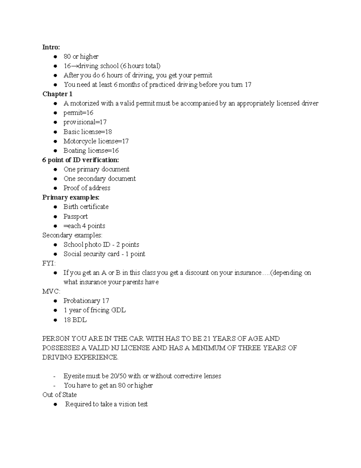 Drivers ed - Intro: 80 or higher 16→driving school (6 hours total ...