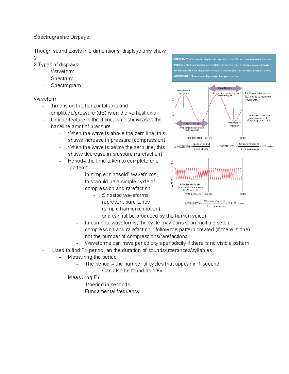 Study Sheet for Speech Science - Spectrographic Dispays: Though sound ...
