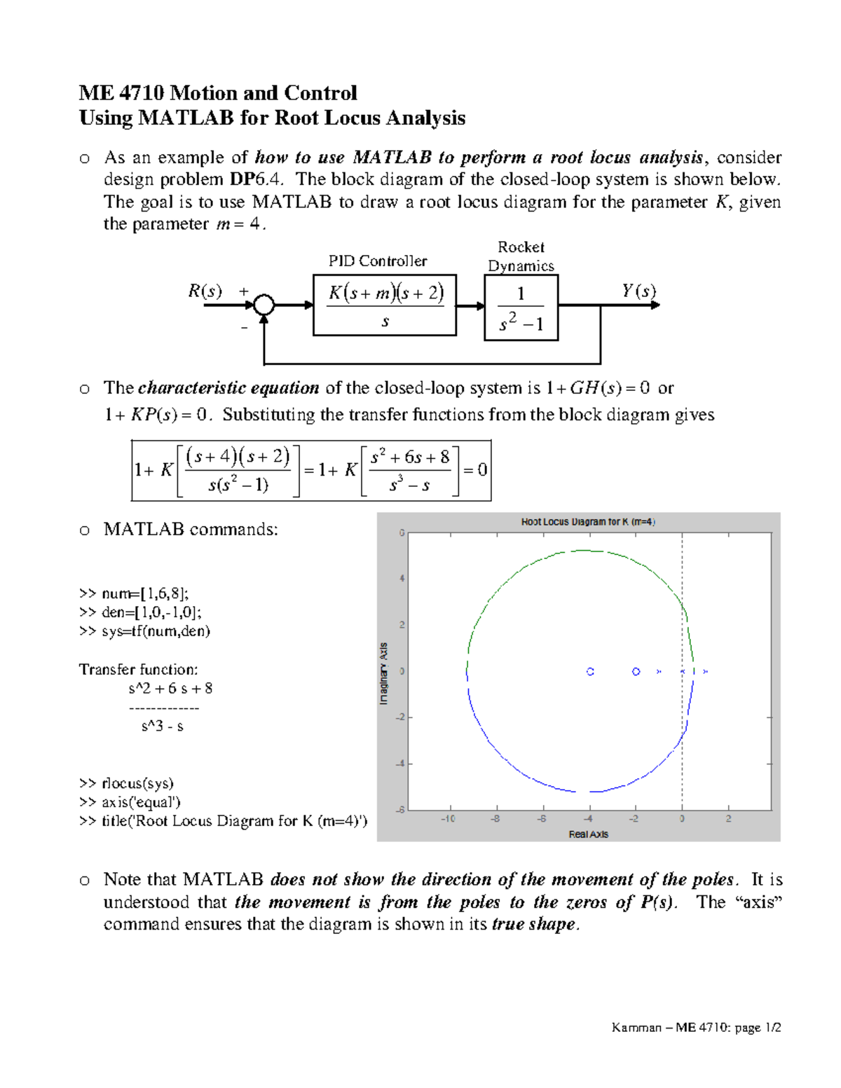 Lecture Notes Lecture 1 Motion And Control Me 4710 Me 4710 Motion And Control Using Matlab