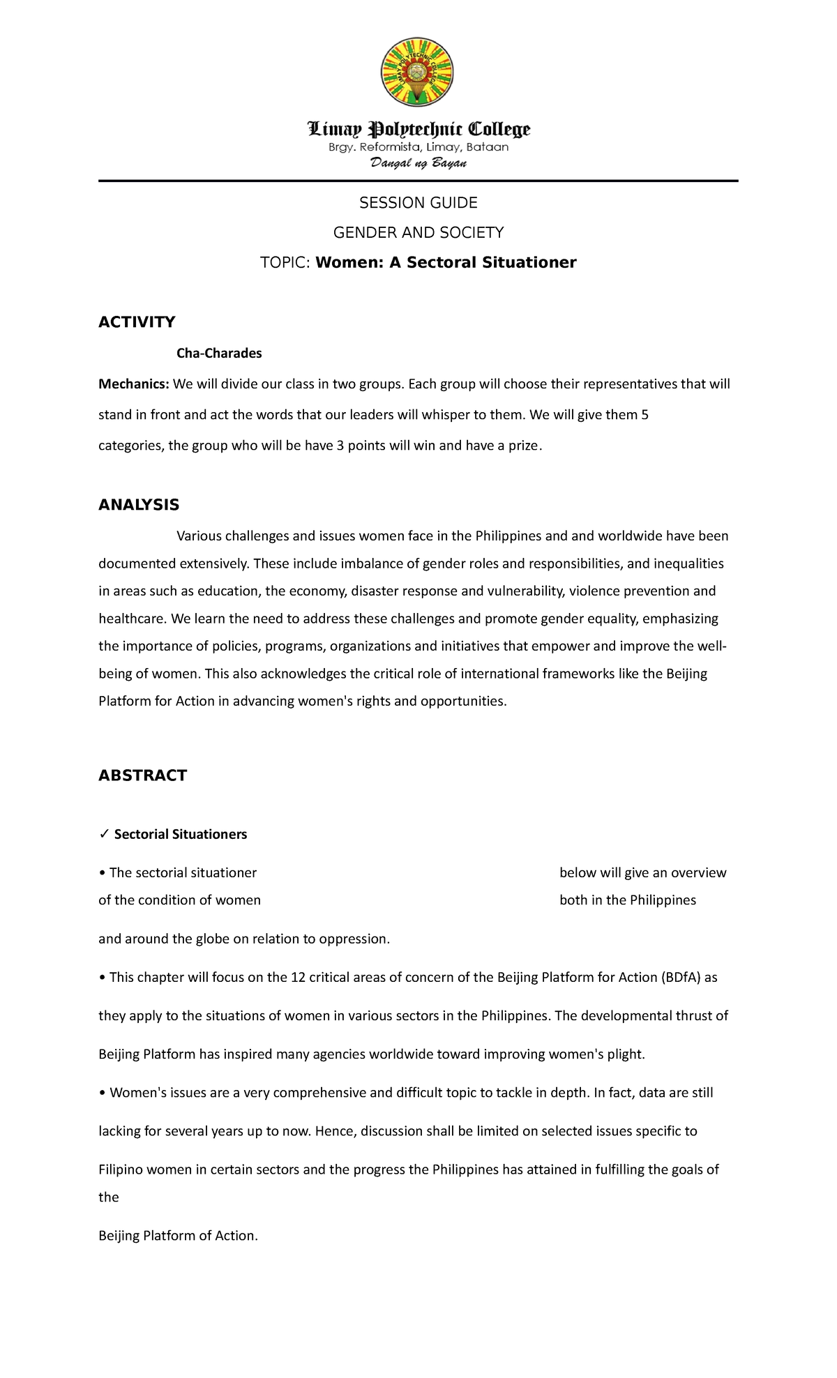 Copy2 Session Guide Template - SESSION GUIDE GENDER AND SOCIETY TOPIC ...