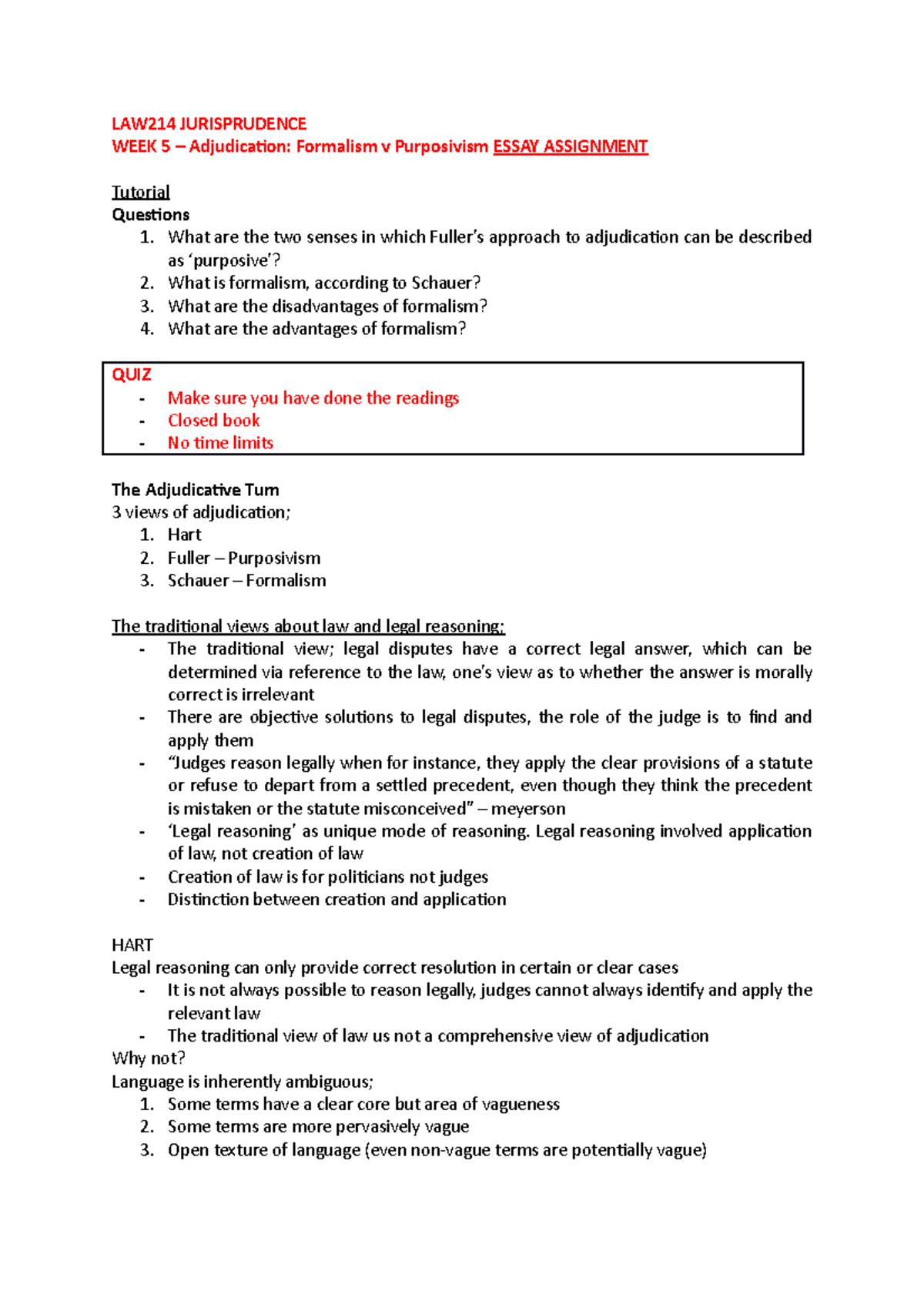 WEEK 5 – Adjudication- Formalism v Purposivism - LAW214 JURISPRUDENCE ...