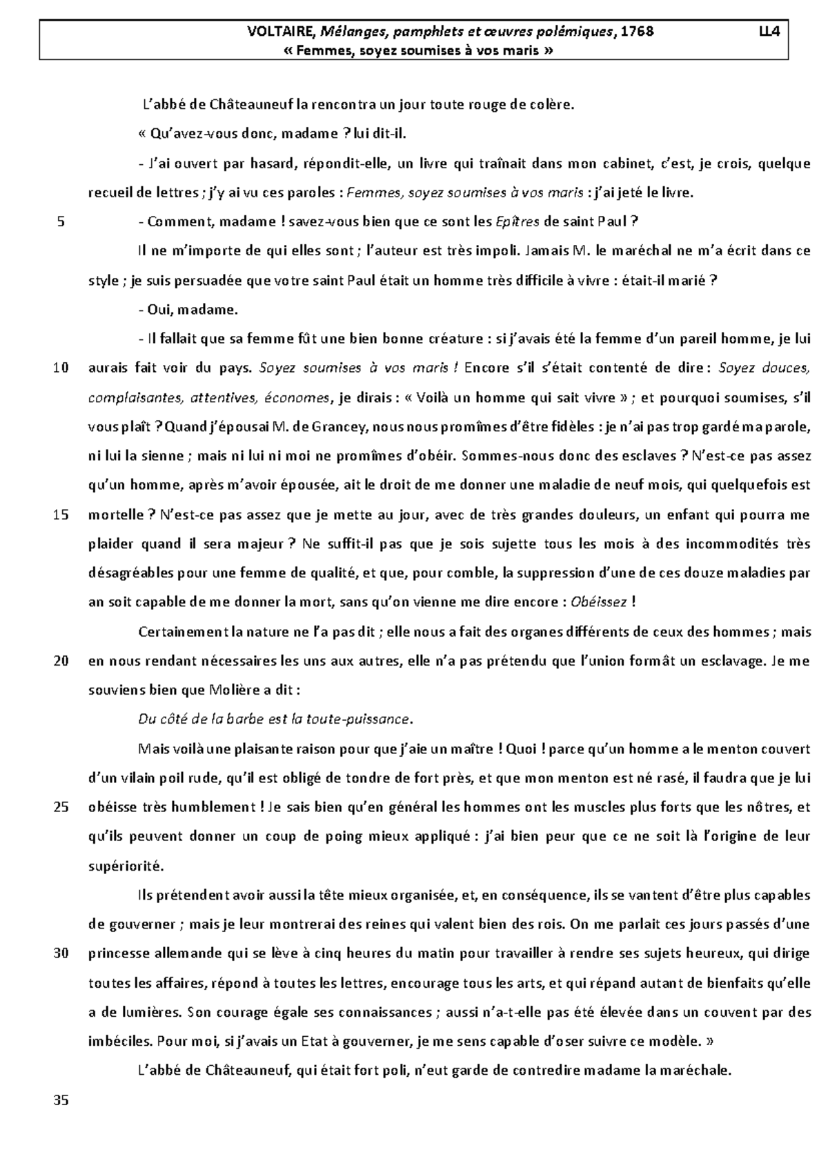 Textes Sequence II Olympe DE Gouges 2024-4 - VOLTAIRE, Mélanges ...