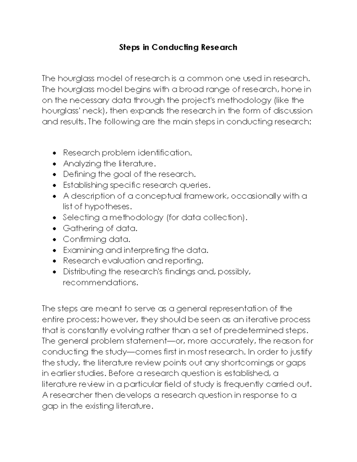 Steps in Conducting Research - The hourglass model begins with a broad ...