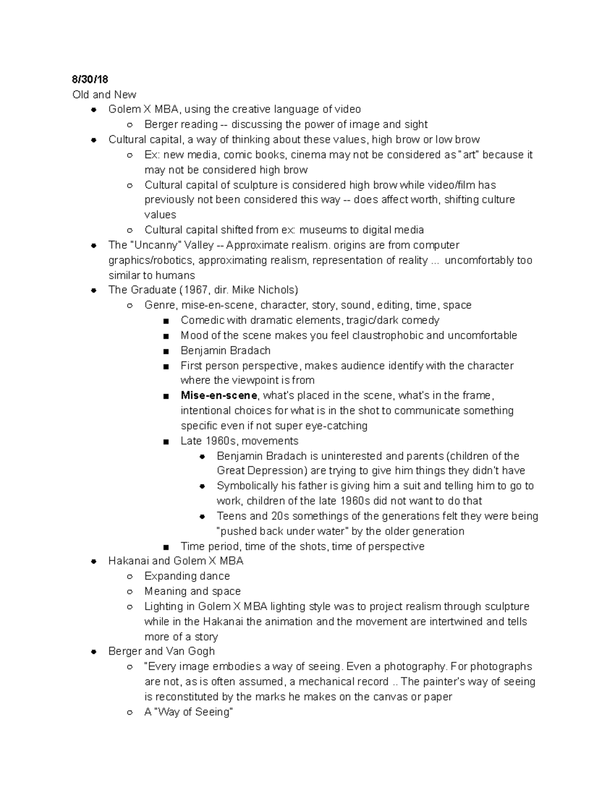 weeks 1-8 lecture notes, cmdp 1400 - 8/30/ Old and New Golem X MBA ...