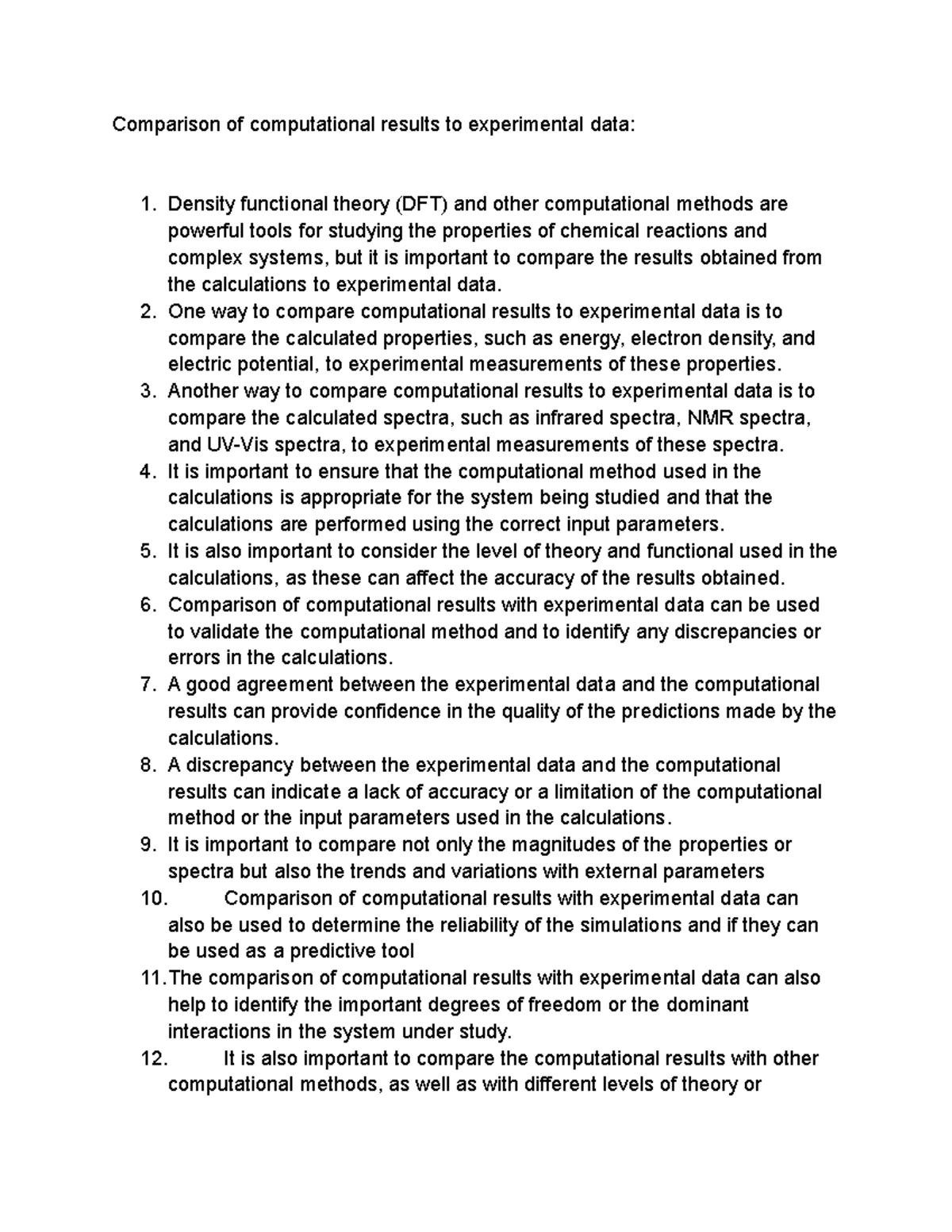 Comparison of computational results to experimental data - One way to ...
