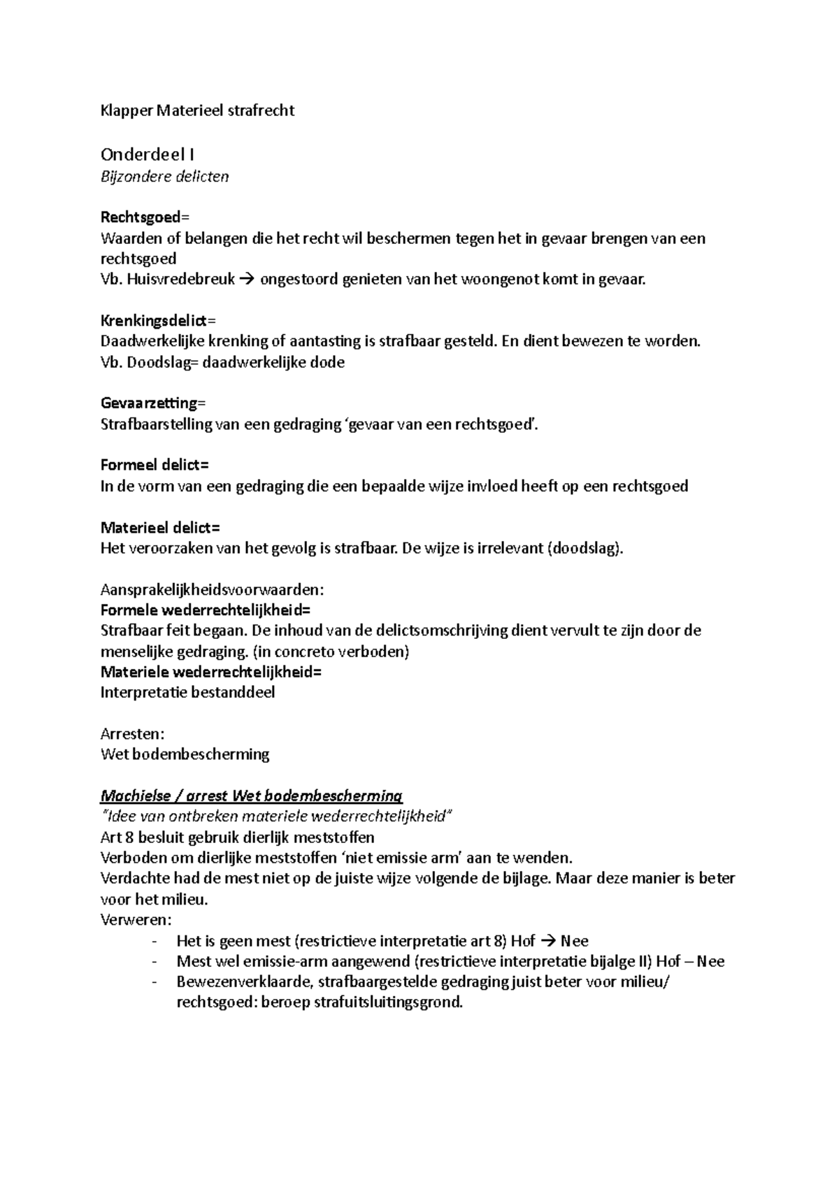 Klapper Materieel strafrecht - Klapper Materieel strafrecht Onderdeel I ...