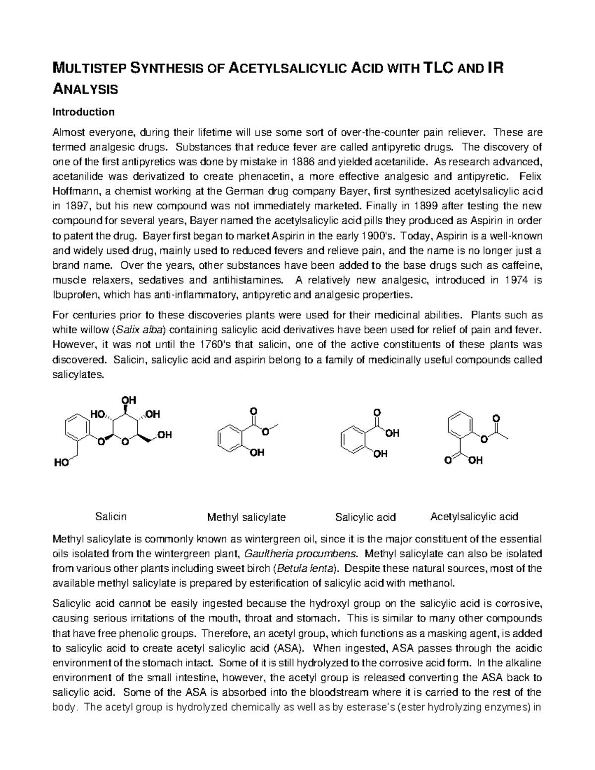 Multistep Synthesis of Acetylsalicylic Acid Intro - CHY330 - Toronto Met - Studocu