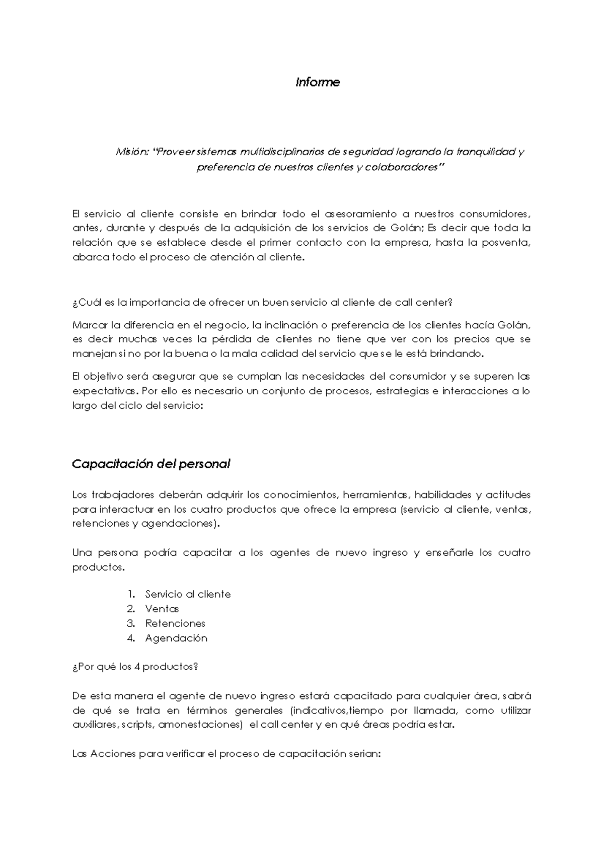 Informe CALL Center para mejorar la eficiencia - comercio exterior ...