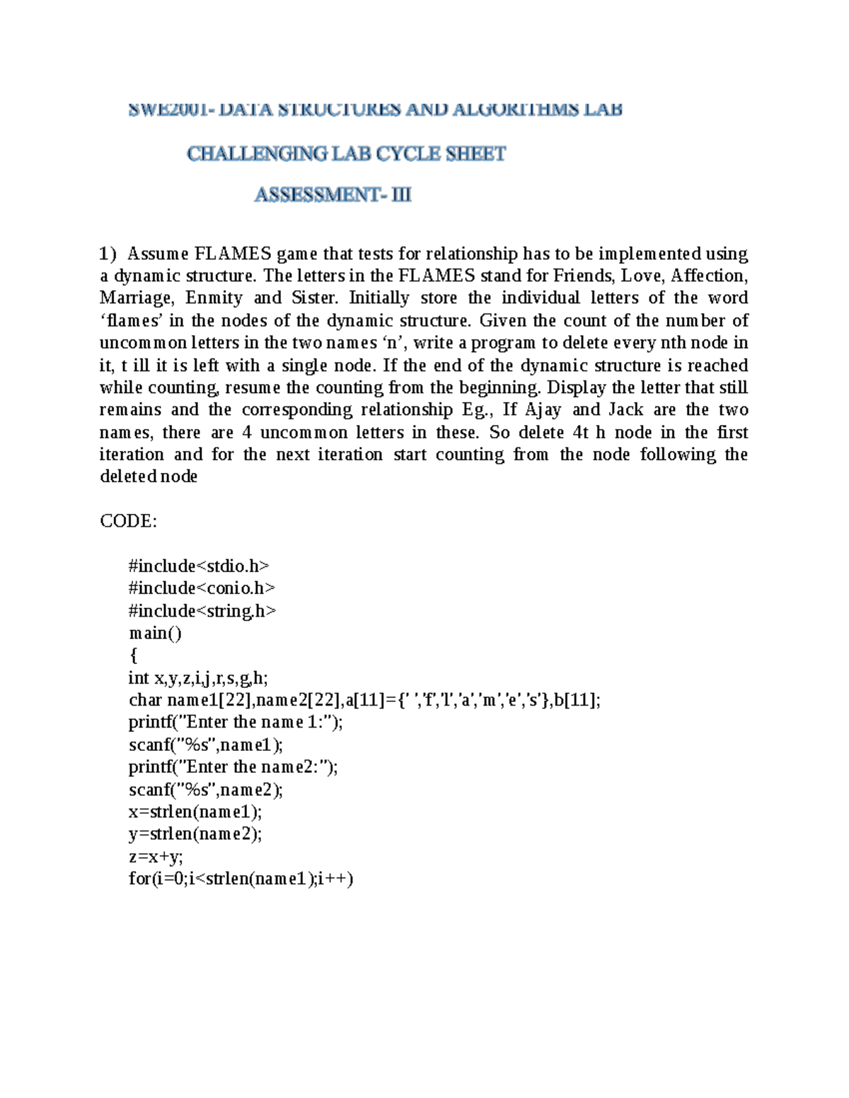 Flames qn dsa - ... - Data Structures and Algorithms - VIT - Studocu