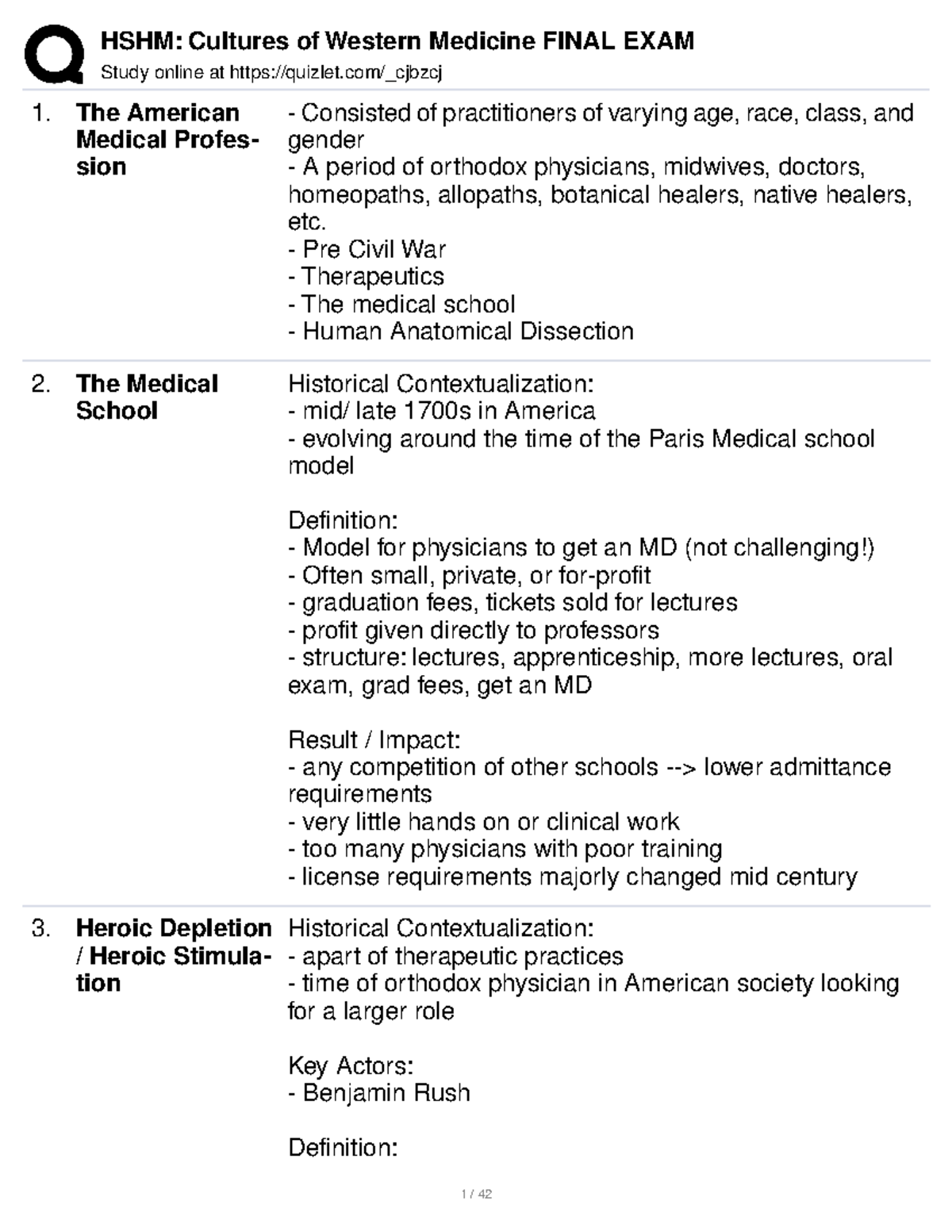 HSHM Cultures of Western Medicine Final EXAM - Study online at quizlet ...