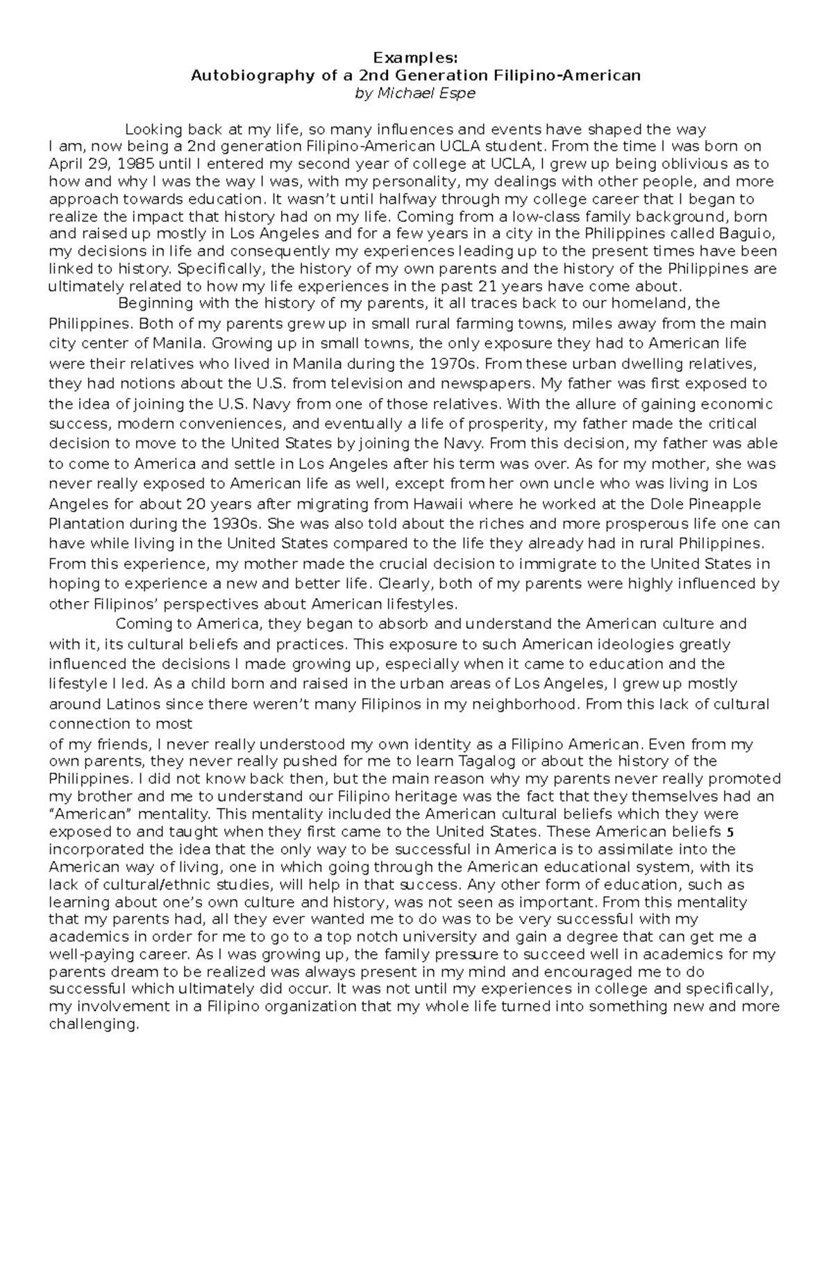 Examples CNF - LECTURE - Examples: Autobiography of a 2nd Generation ...