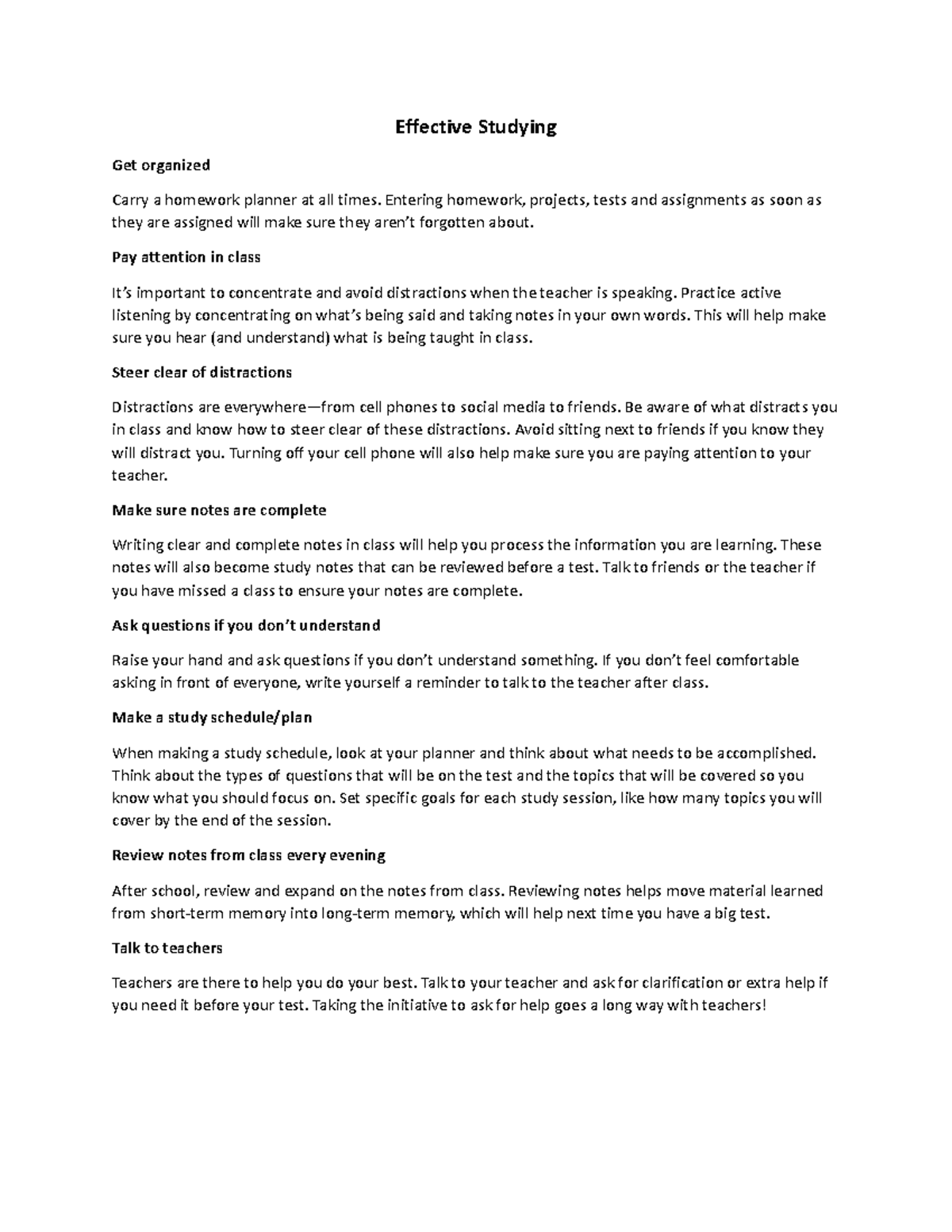 Effective Studying Study Tips Effective Studying Get Organized