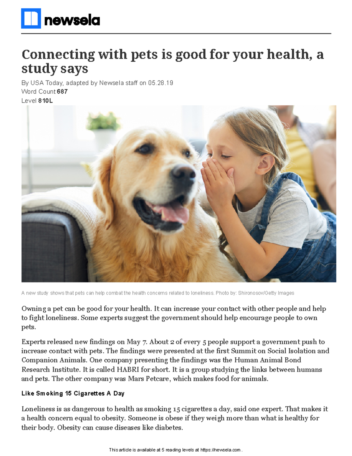 6th Grade Fall Article 1 Connecting with Pets is Good for your Health ...