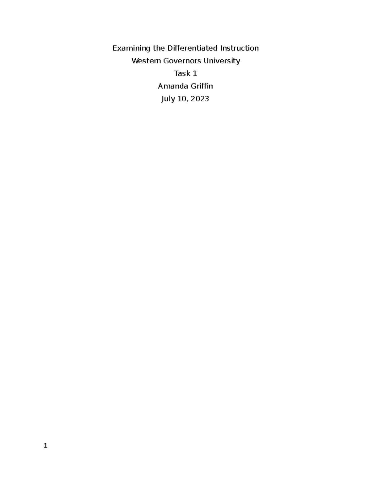 Examining the Differentiated Instruction task 1 - Examining the Differentiated Instruction ...