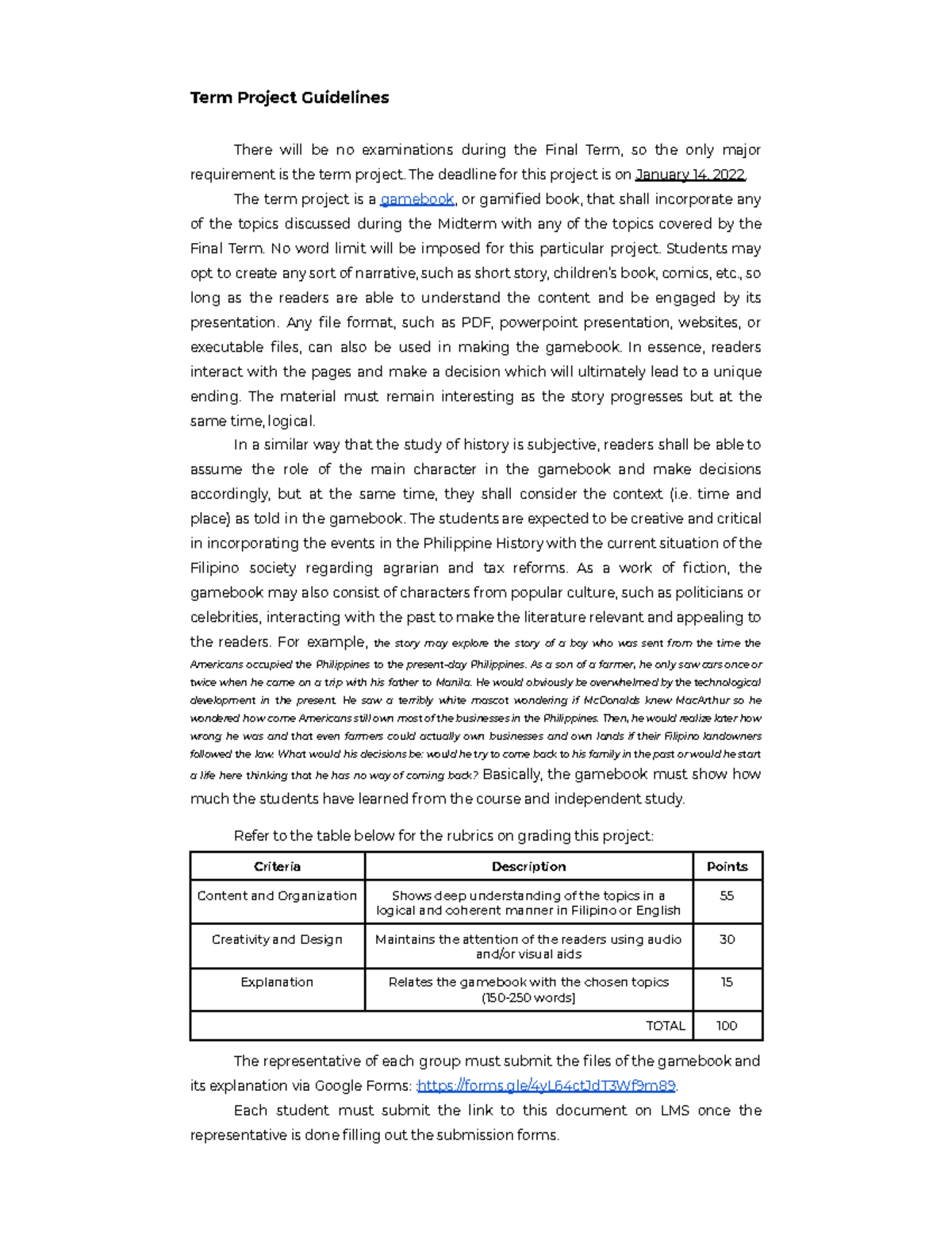 RPH201Final Term Guidelines - Term Project Guidelines There will be no ...