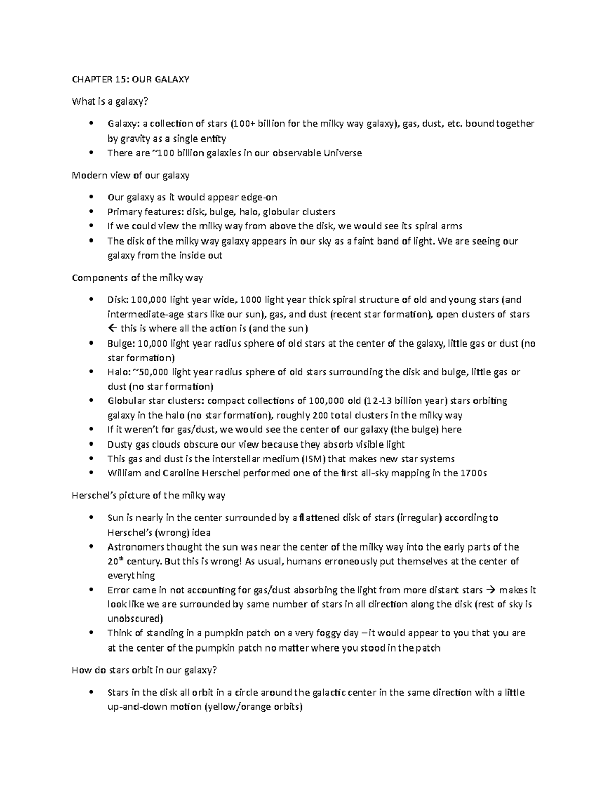 Astronomy Chapter 15 - AY 101 WITH PROFESSOR IRWIN - CHAPTER 15: OUR ...