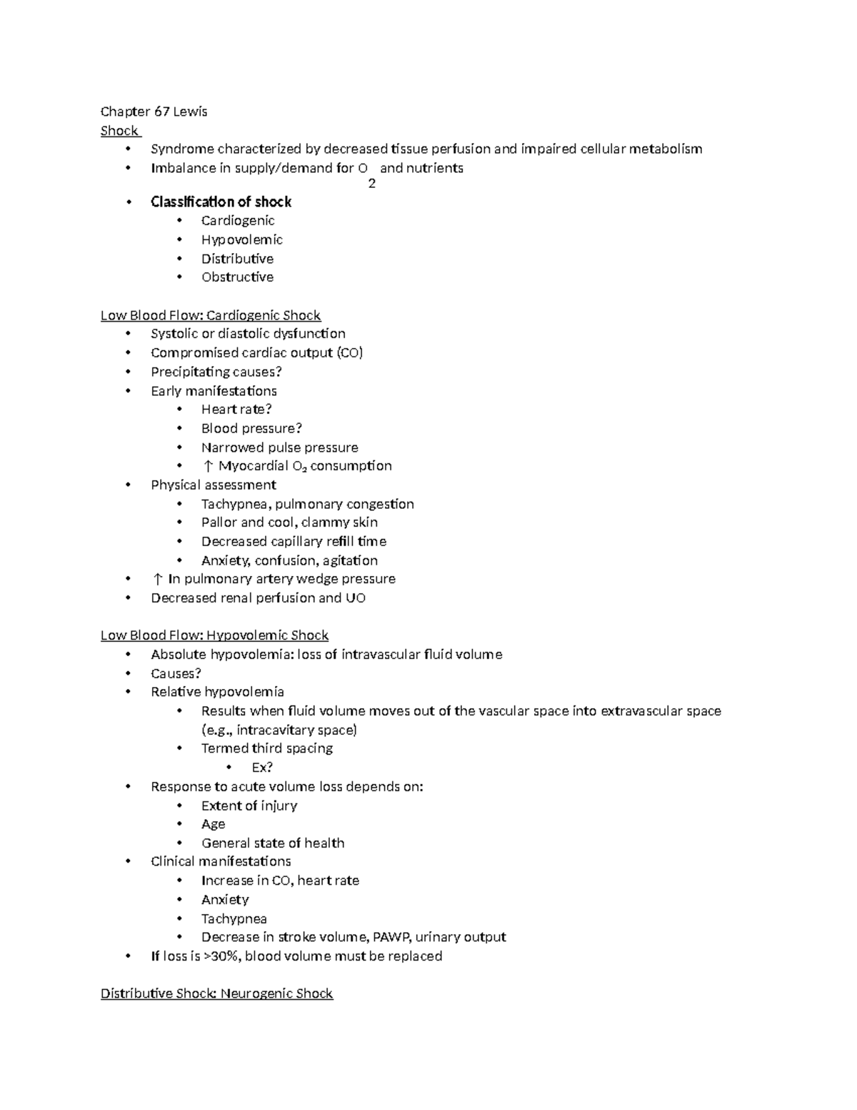 Week 5 Student Shock Notes - Chapter 67 Lewis Shock Syndrome ...