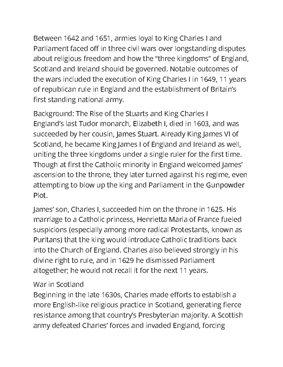 English Civil War Notes - Between 1642 and 1651, armies loyal to King ...
