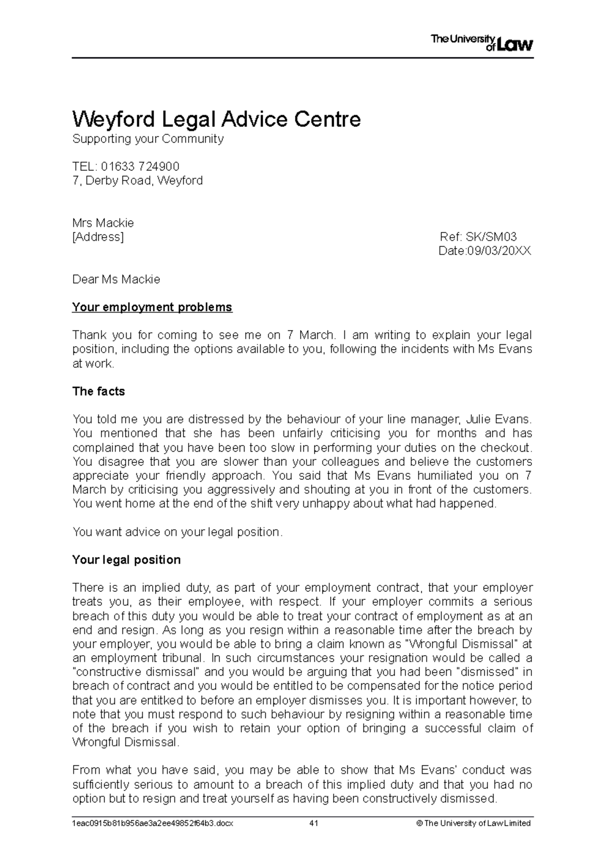 2223 emp ws02 ce02 letter of advice - Weyford Legal Advice Centre ...
